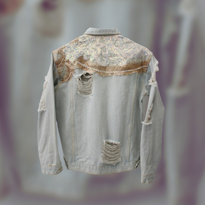 Boho Style Denim Jacket, Distressed Denim Jacket, Denim Jacket With ...