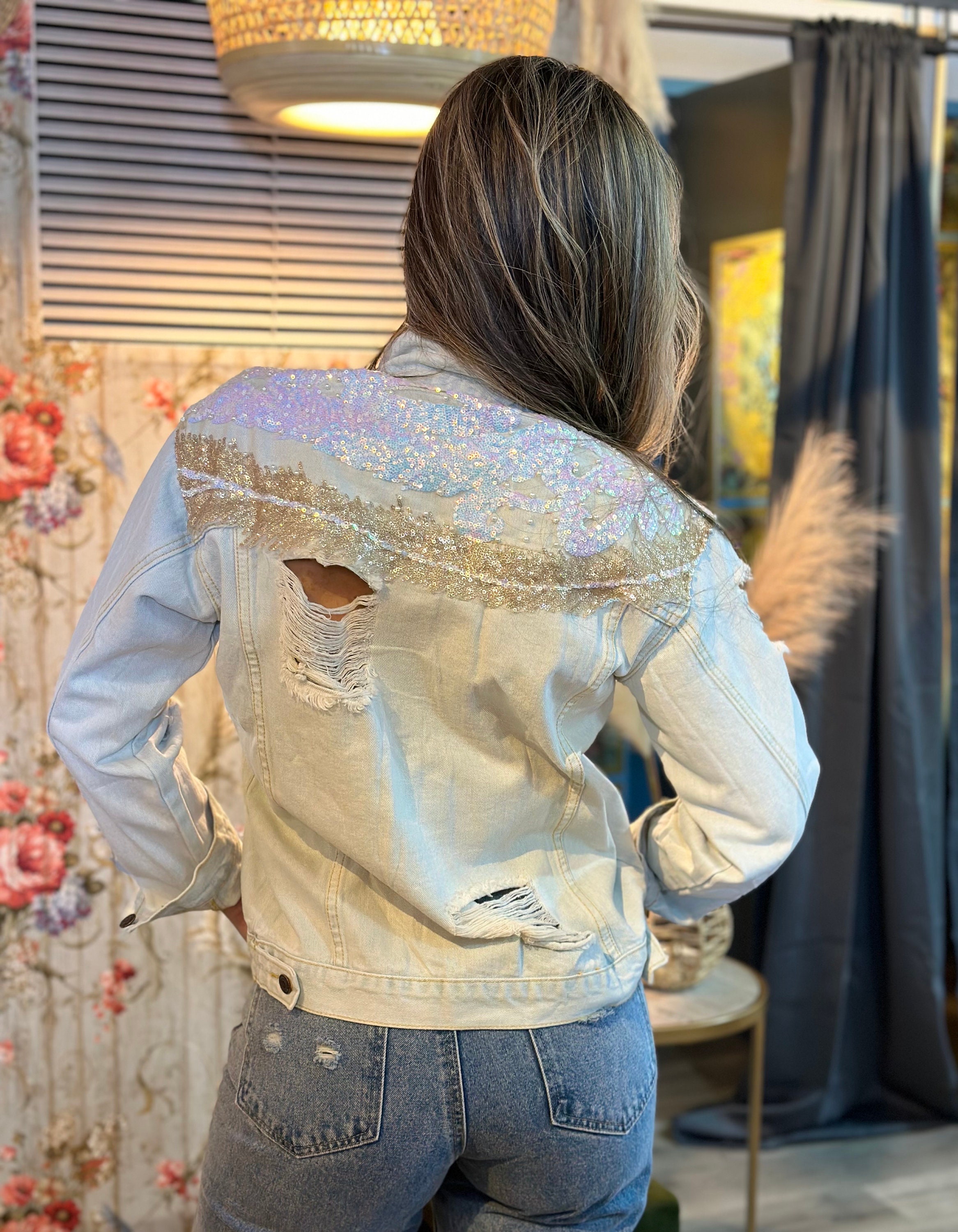 Boho Style Denim Jacket, Distressed Denim Jacket, Denim Jacket With ...