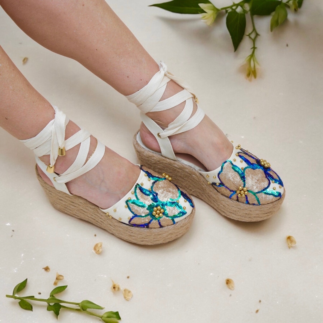 Beige Platform Espadrilles | Stylish Wedge Sandals | 8cm - 3,14 in Heel ...