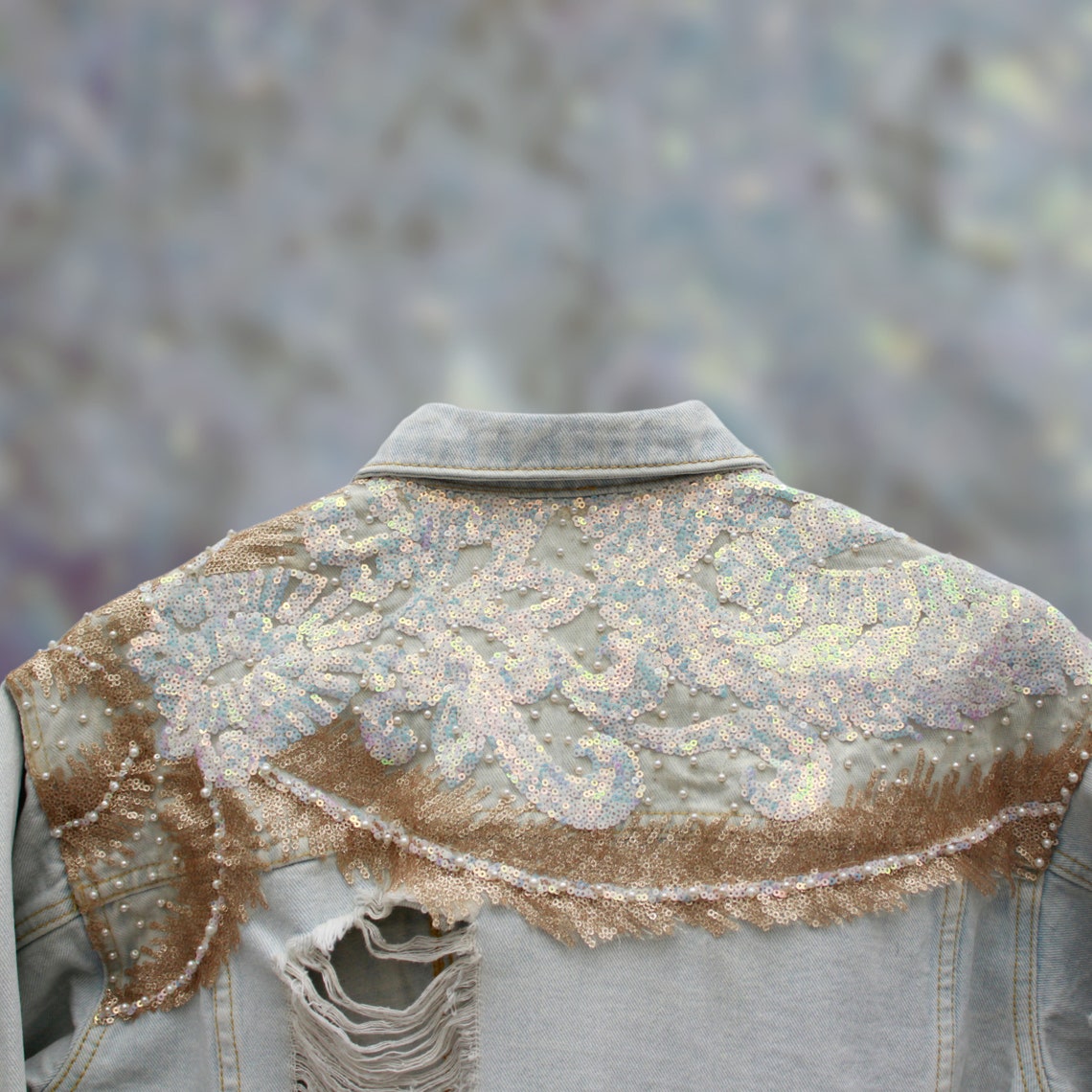 Boho Style Denim Jacket, Distressed Denim Jacket, Denim Jacket With ...