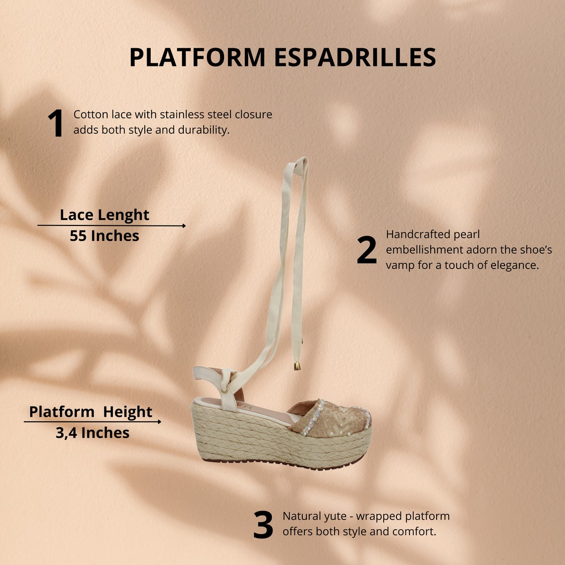Beige Platform Espadrilles | Stylish Wedge Sandals | 8cm - 3,14 in Heel ...