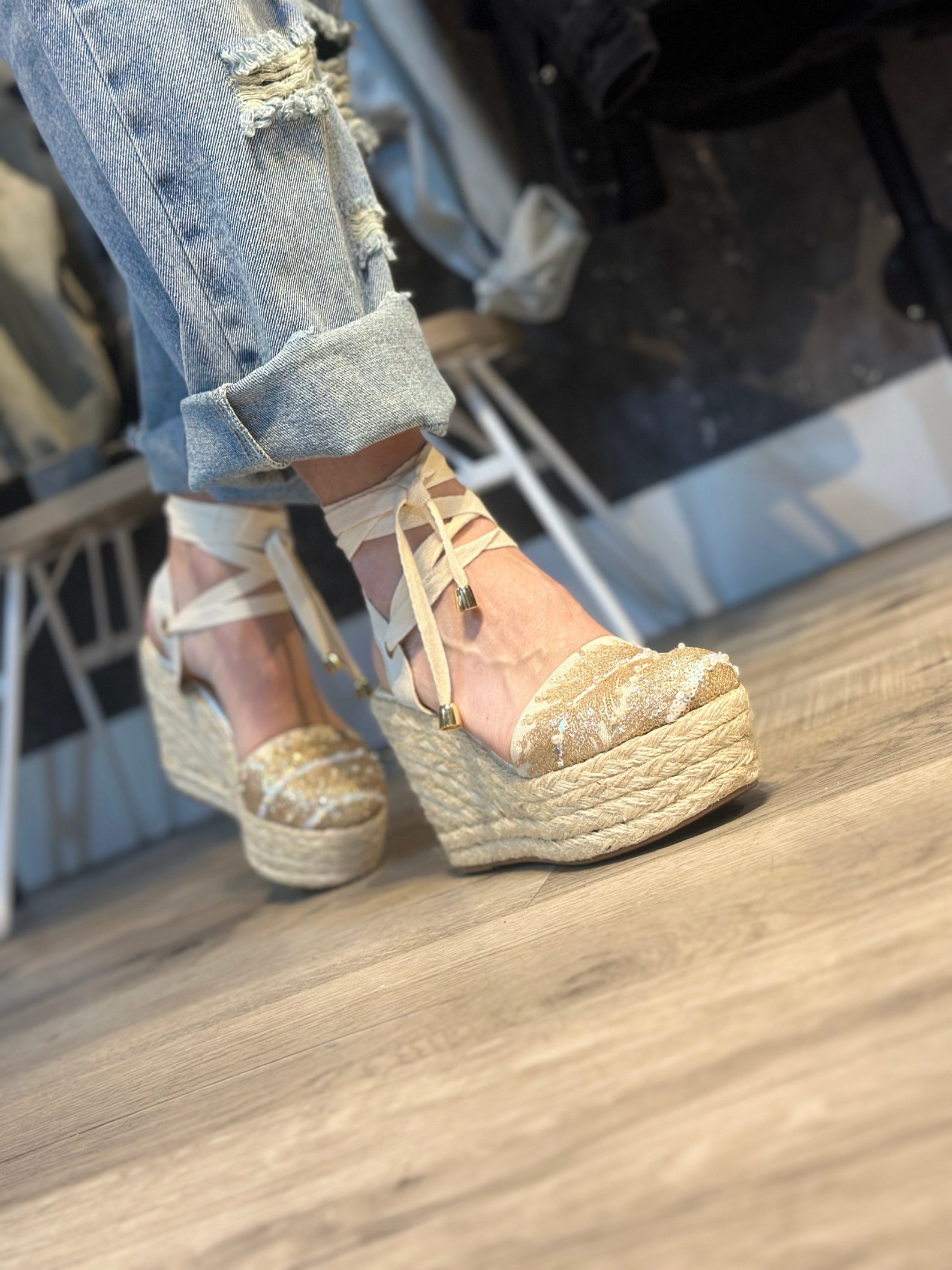 Beige Platform Espadrilles Stylish Wedge Sandals 8cm 3,14 in Heel Wedge ...