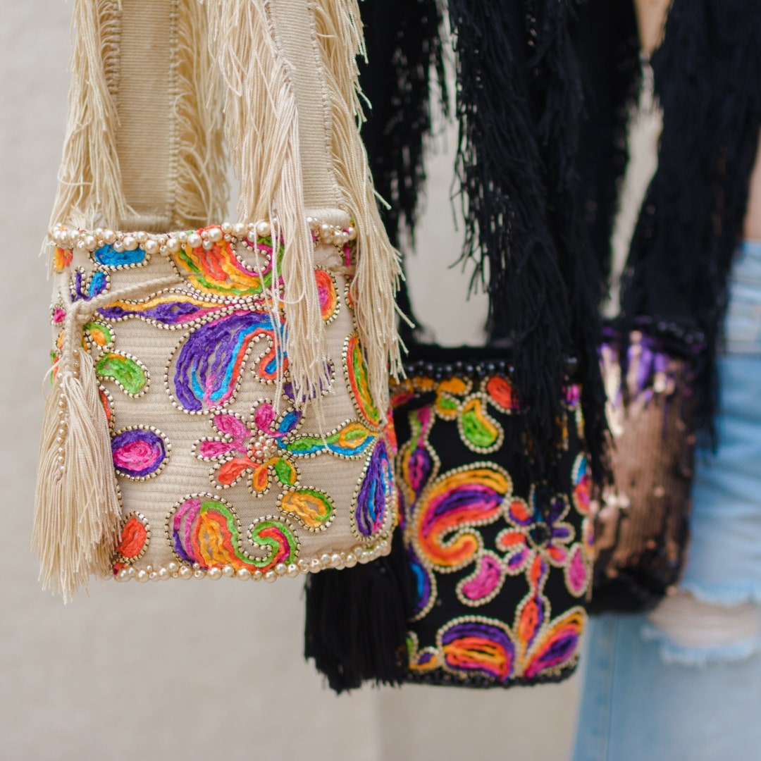 Crossbody Colombian Bag - Summer Bucket Bag - Beige Colombian Bag ...