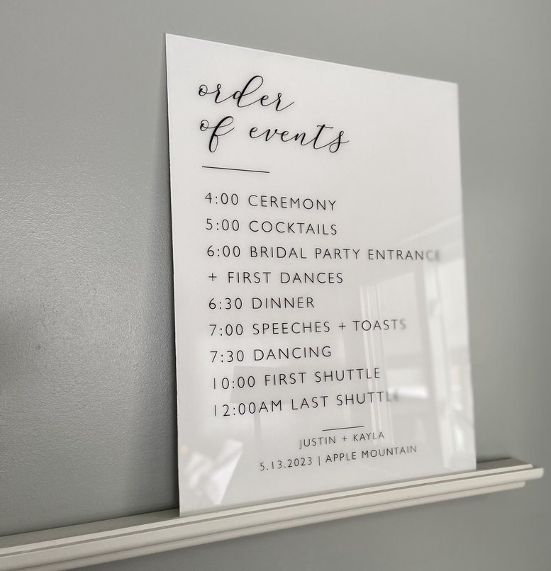 Order of Events Wedding Sign Acrylic Itinerary Sign Wedding Itinerary ...