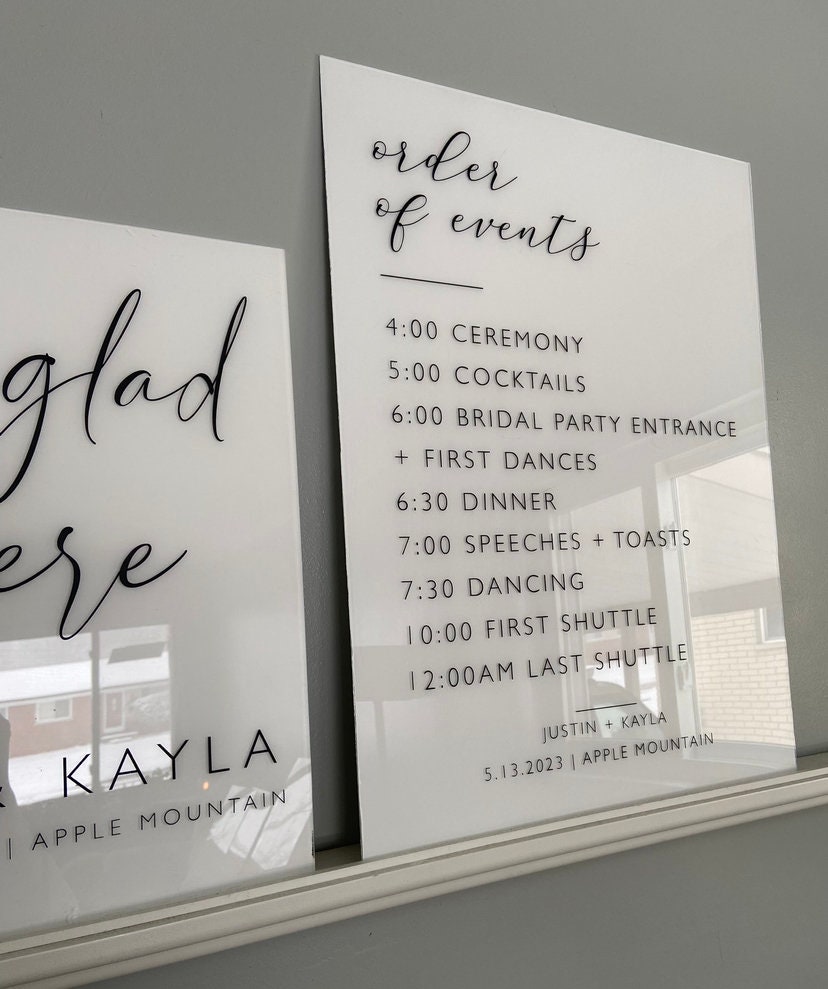 Order of Events Wedding Sign Acrylic Itinerary Sign Wedding Itinerary ...