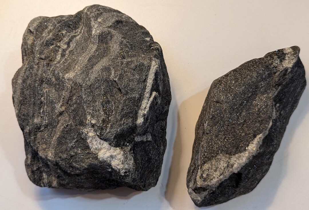 Metamorphic Rock Set * 2 Decorative, Glittery Black, White, and Gray ...