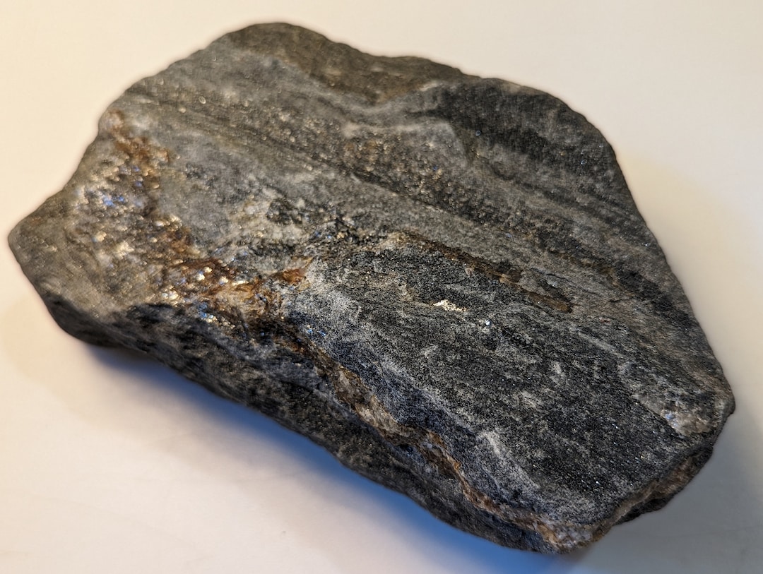 Micaceous Gray & Orange Rock Foliated Metamorphic Specimen Featuring ...