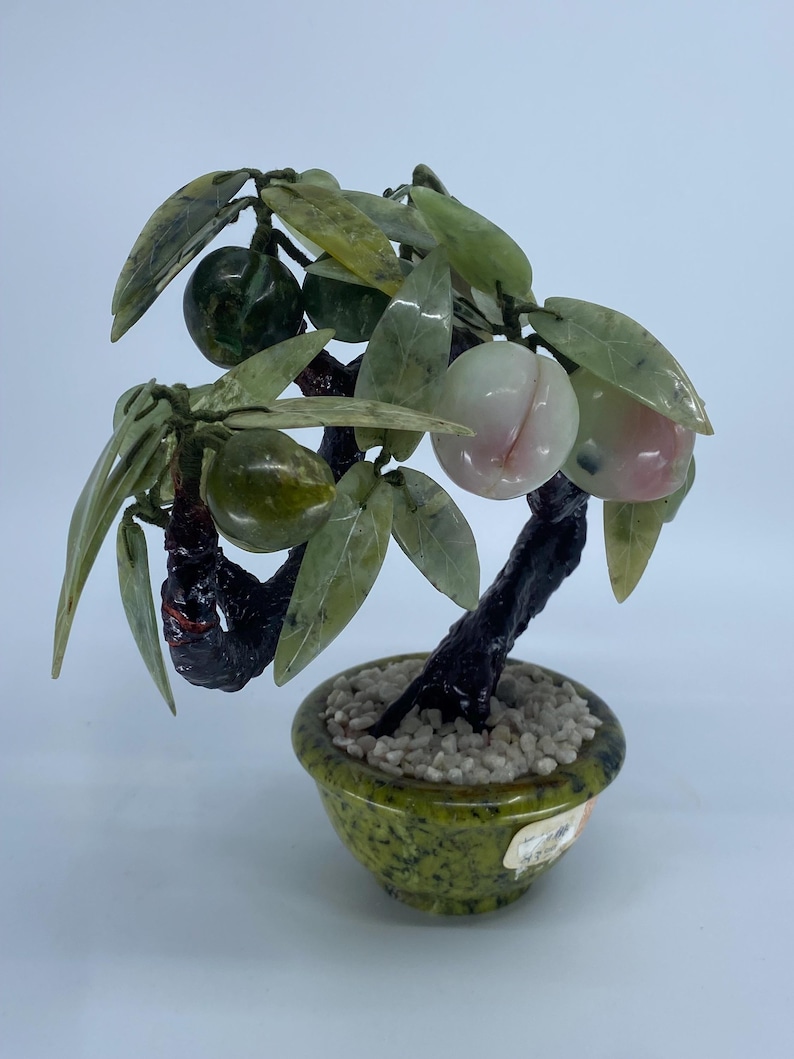 Vintage Chinese Longevity Tree Sculpture | Carved Jade Peach Bonsai ...
