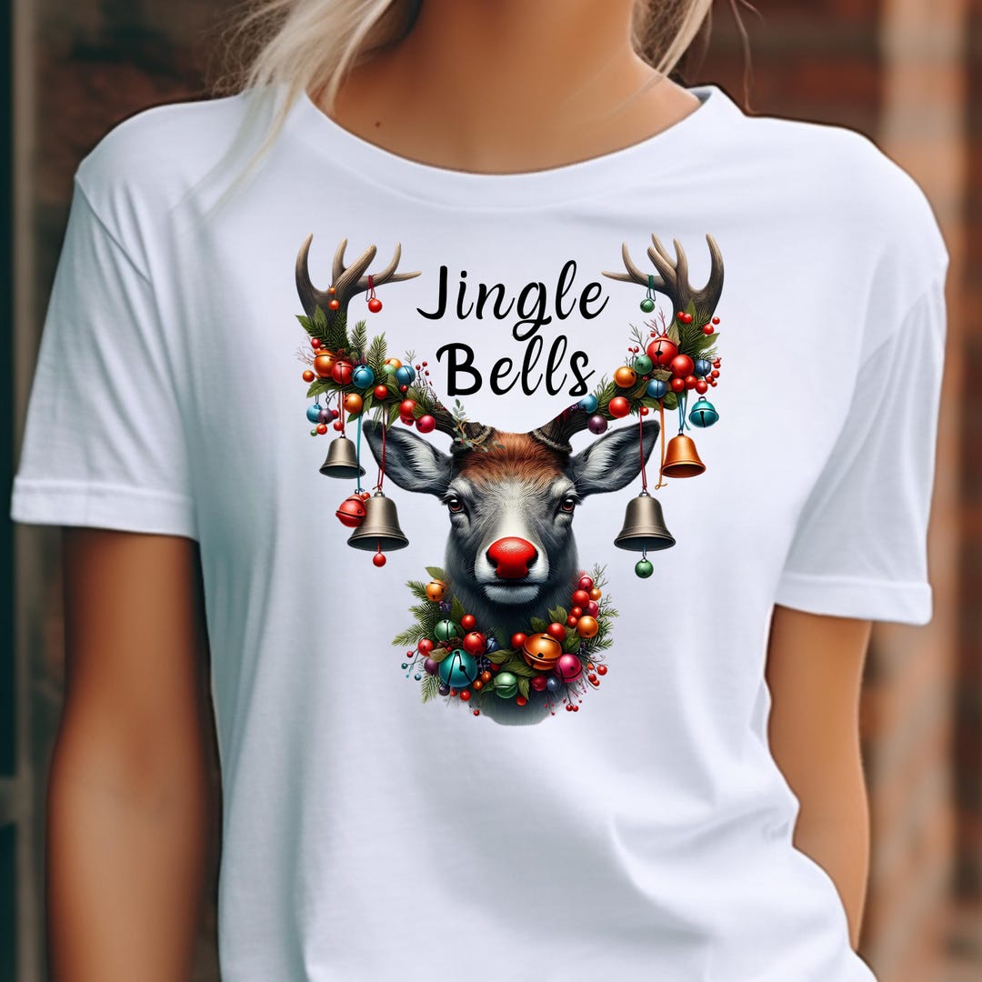 Festive Jingle, Bells, Reindeer Design Featuring a Reindeer Adorned ...