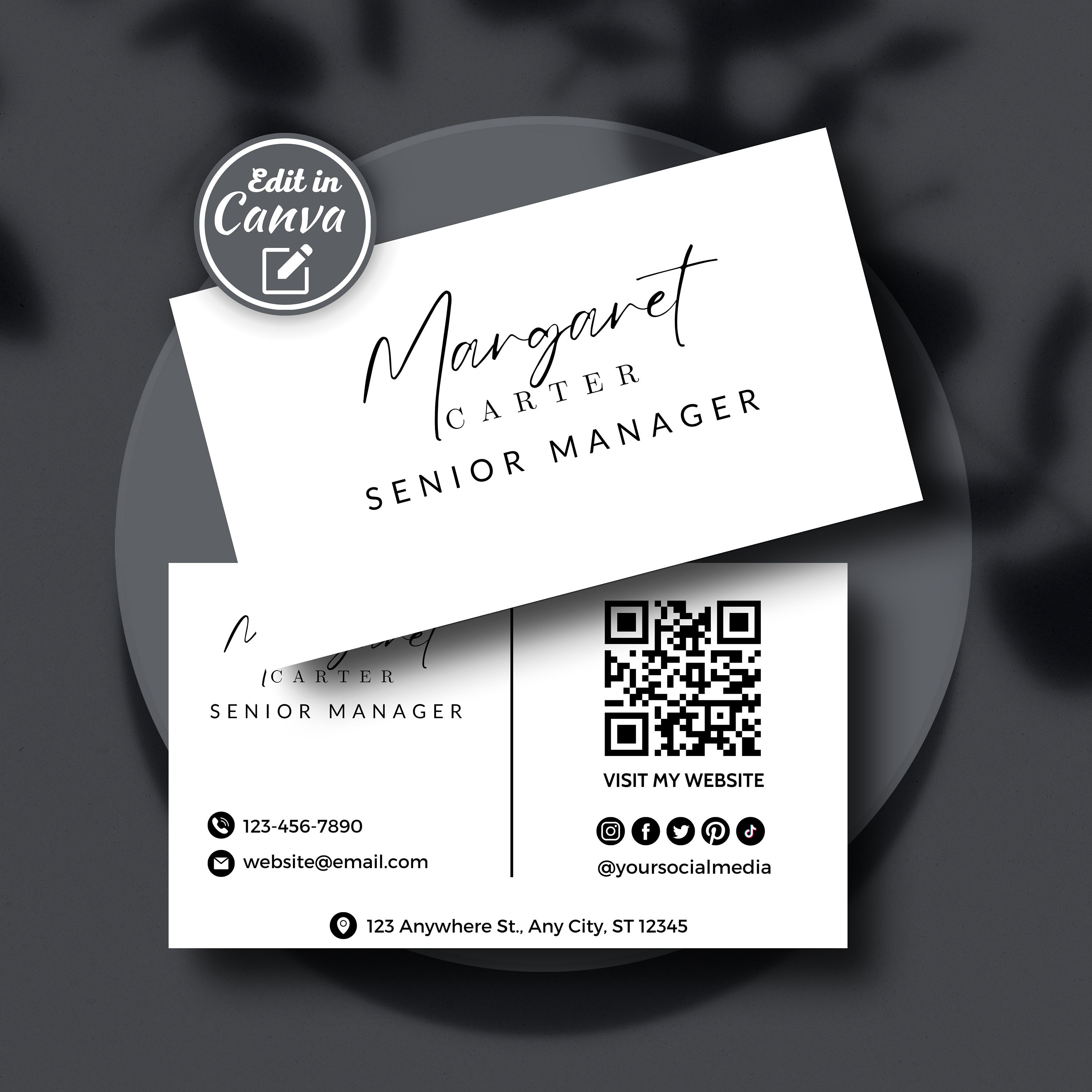 Modern QR Code Business Card Template: Editable Canva Design (digital ...