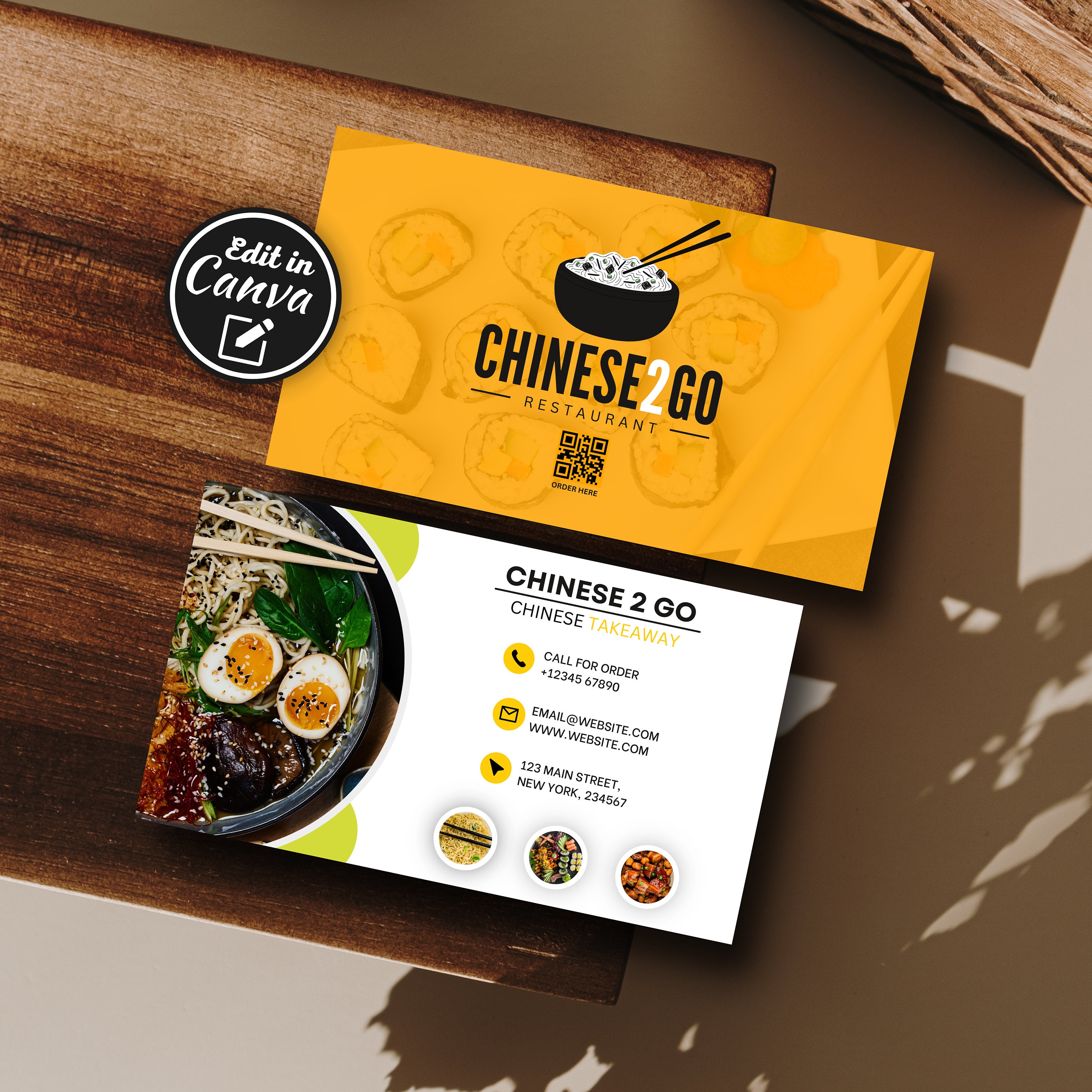 Restaurant Business Card Template: Chinese Food, Editable Canva Design ...