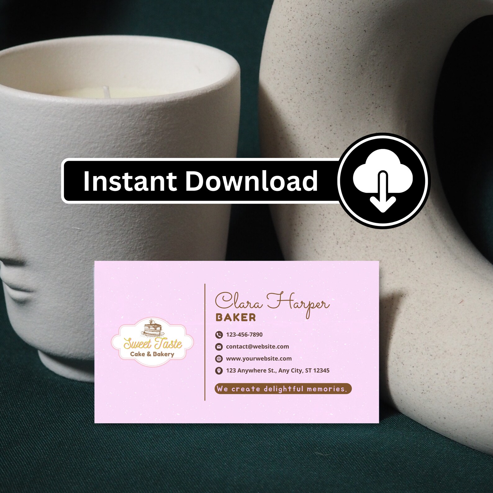 Bakery Business Card Template, Minimalist Cake Printable Card, DIY ...