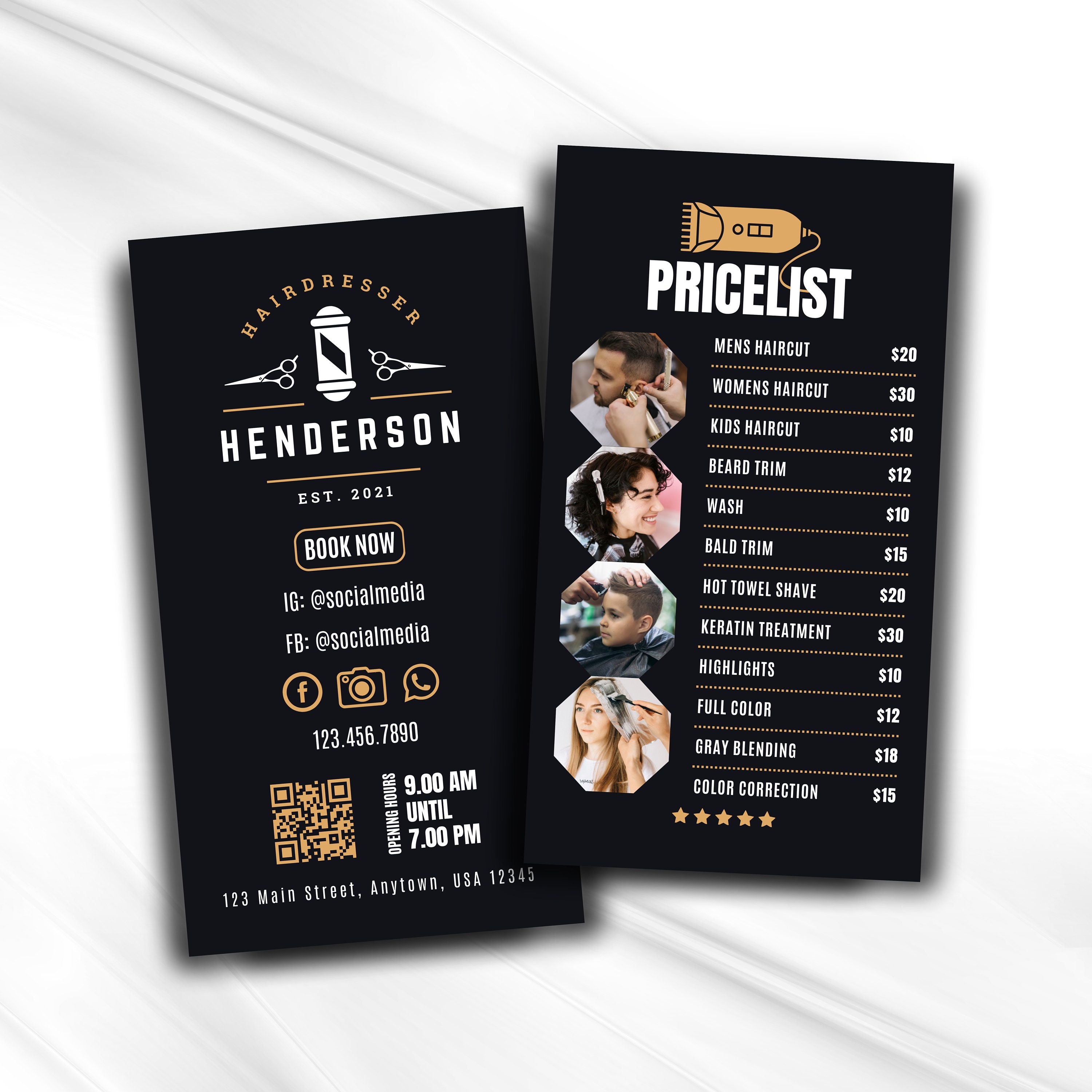 Haircut Business Card Template Editable Canva Design Barber Shop ...
