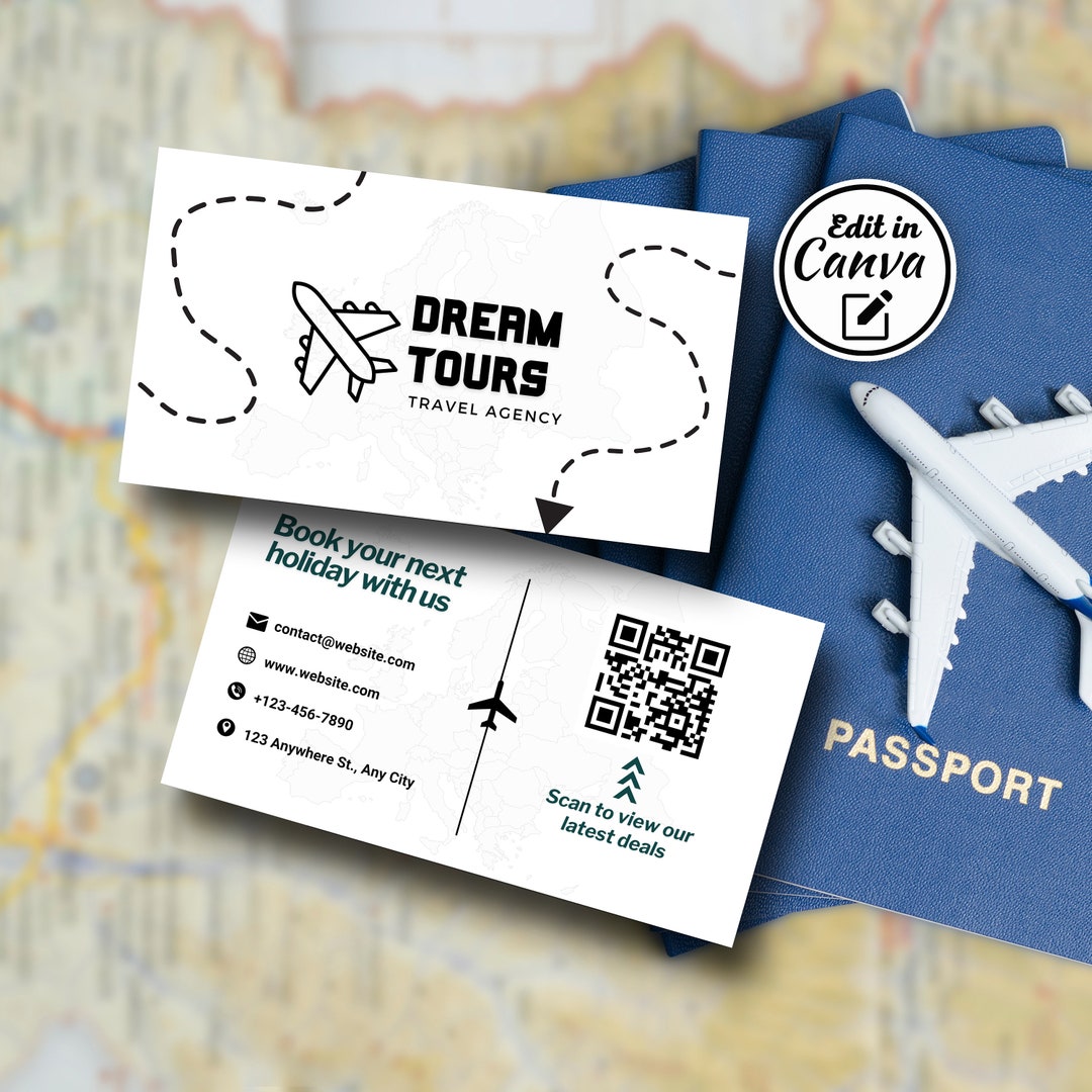 Travel Agent Business Card Template: Modern QR Code, Editable Canva ...