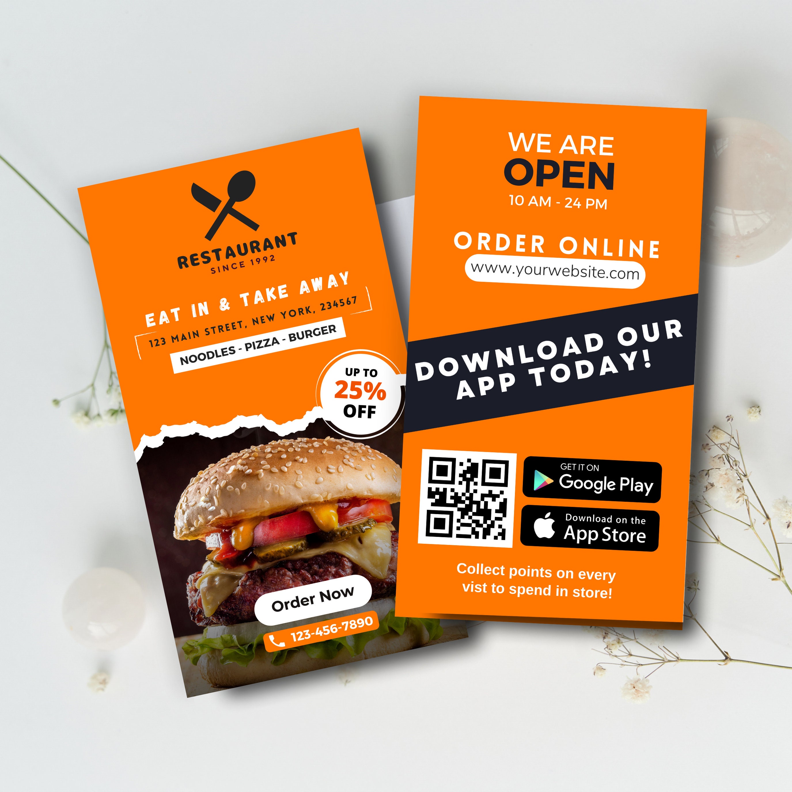Restaurant Business Card Template, App Download QR Code Modern Card ...