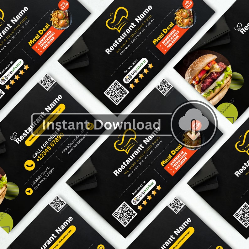 2x Restaurant Business Card Template, Google & Tripadvisor Review QR ...