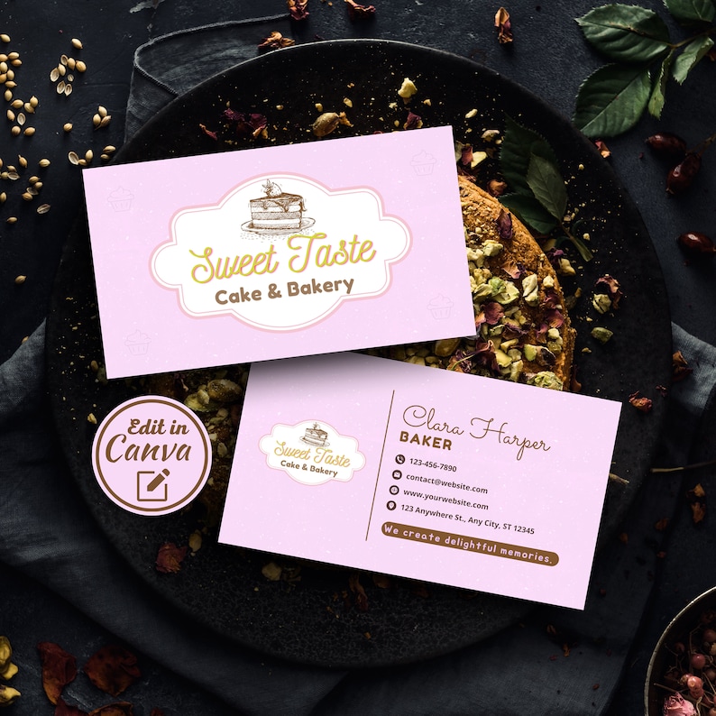 Bakery Business Card Template, Minimalist Cake Printable Card, DIY ...