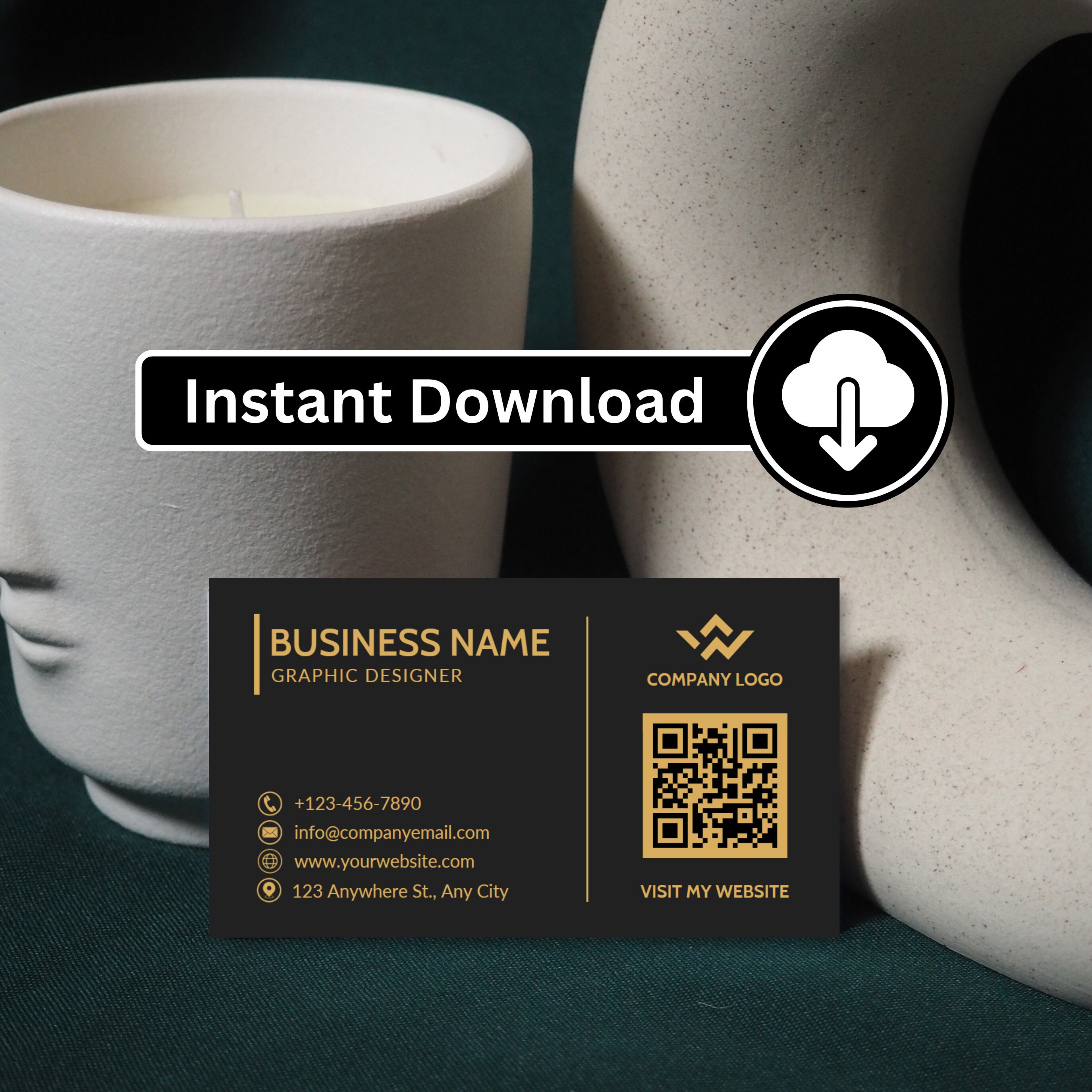 Minimalist QR Code Business Card Template, Editable Modern Business ...