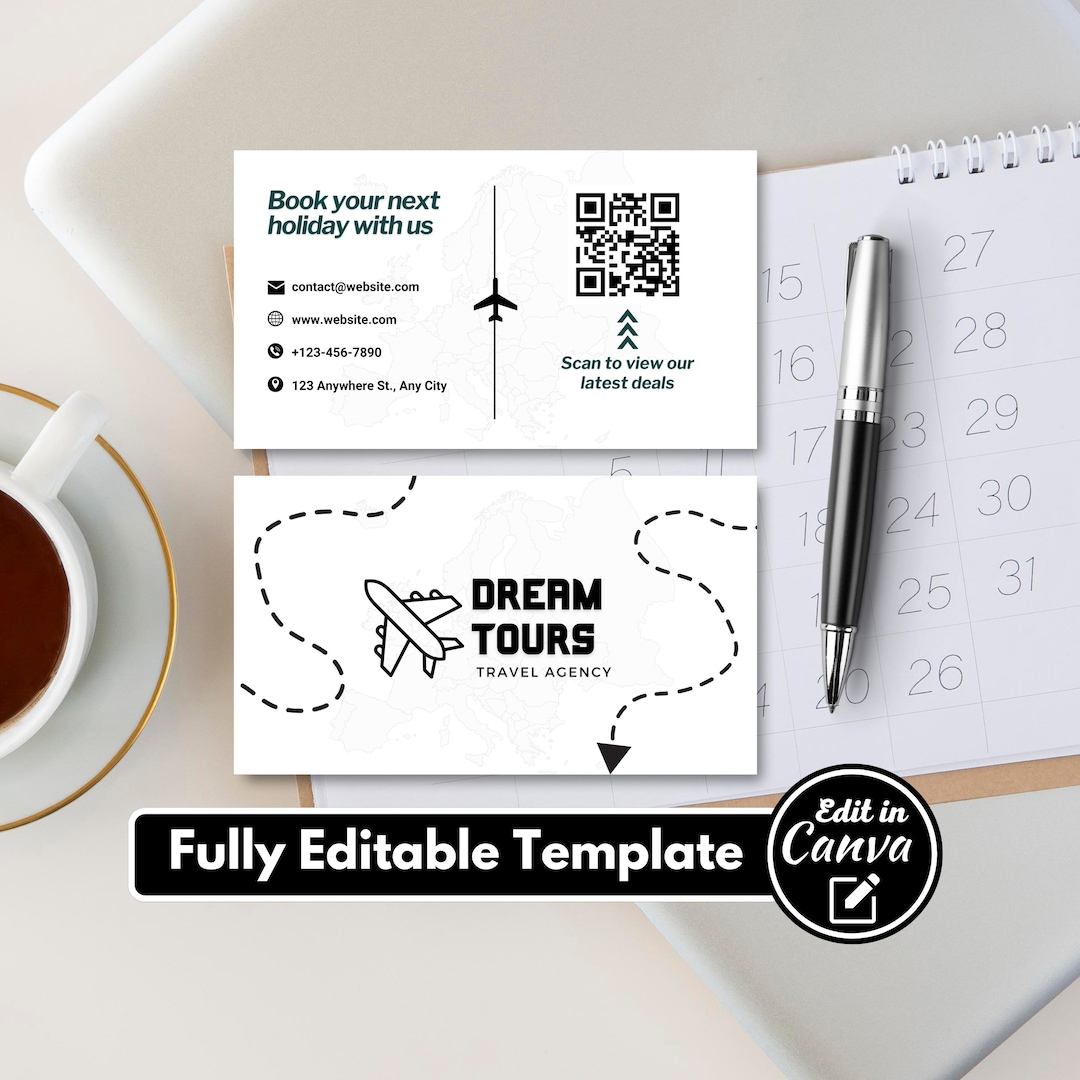 Travel Agent Business Card Template QR Code Modern Holiday - Etsy