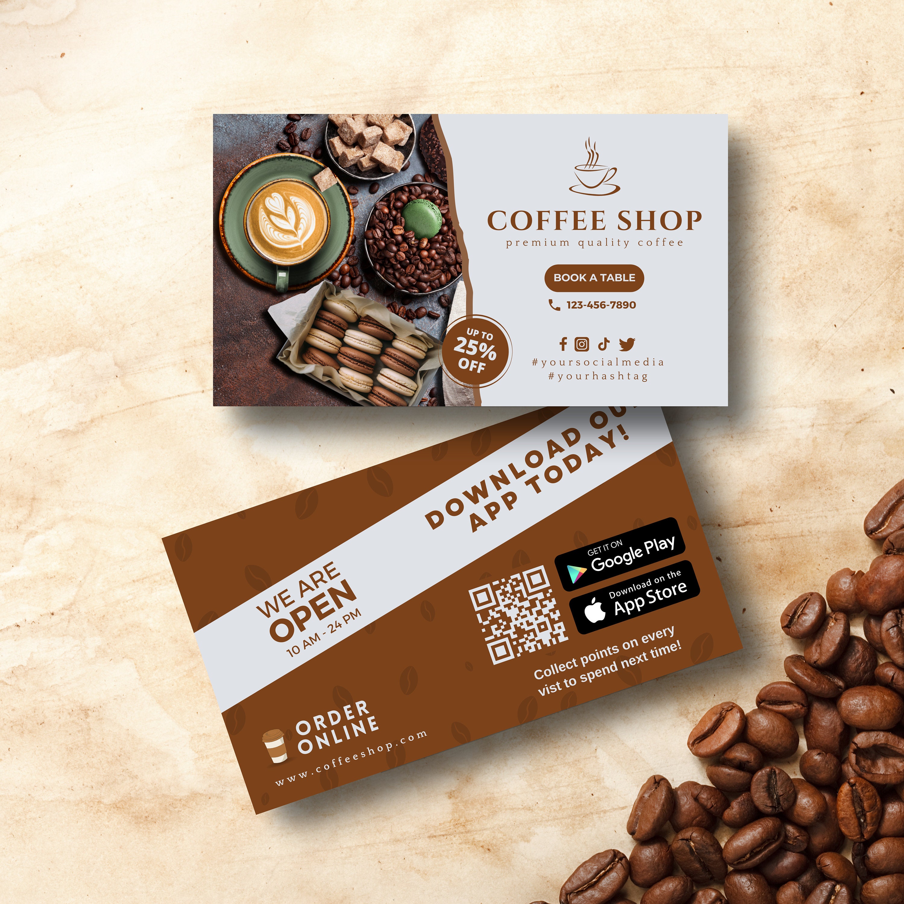 Elegant Coffee Shop Business Card Template | Editable Canva Design ...