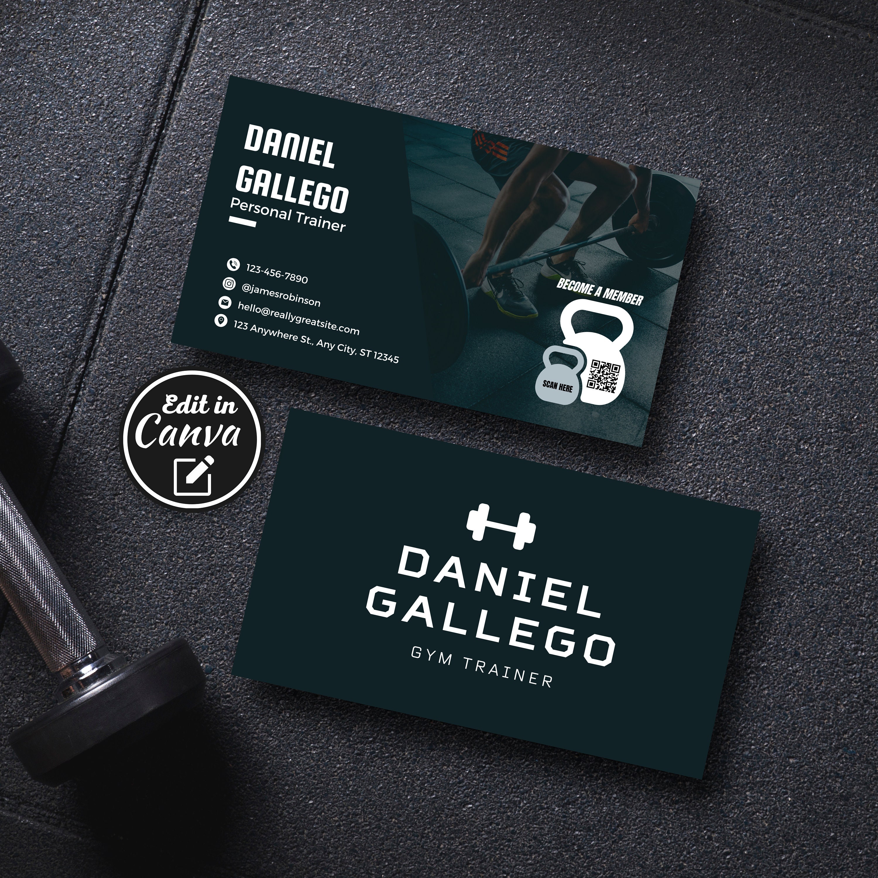 Fitness Digital Business Card Template, Printable Modern Personal ...