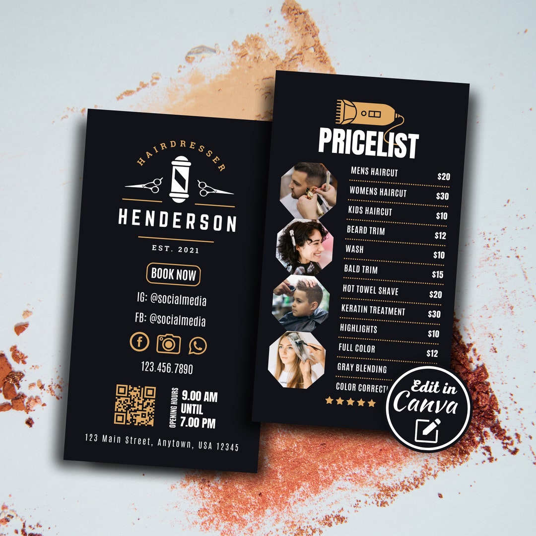 Haircut Business Card Template: Editable Salon Design (canva) - Etsy