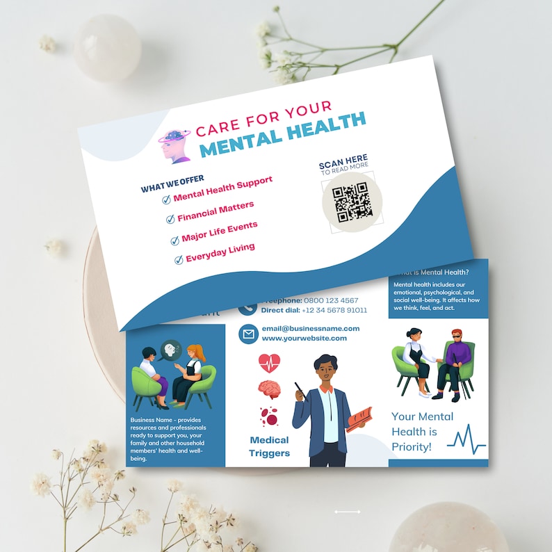 Editable Mental Health Business Card Template: QR Code, Canva (digital ...