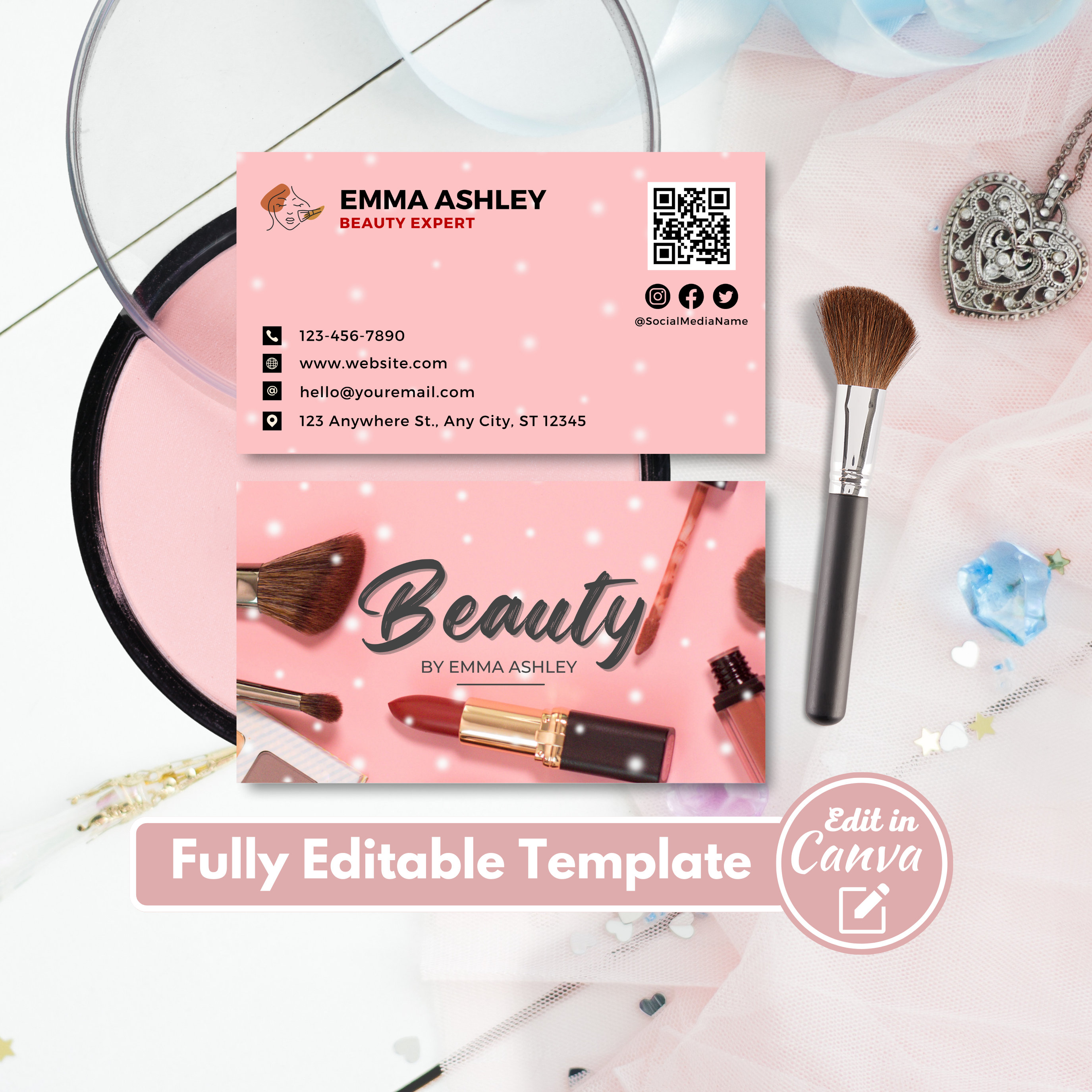 Beauty Digital Business Card Template DIY QR Code Modern - Etsy