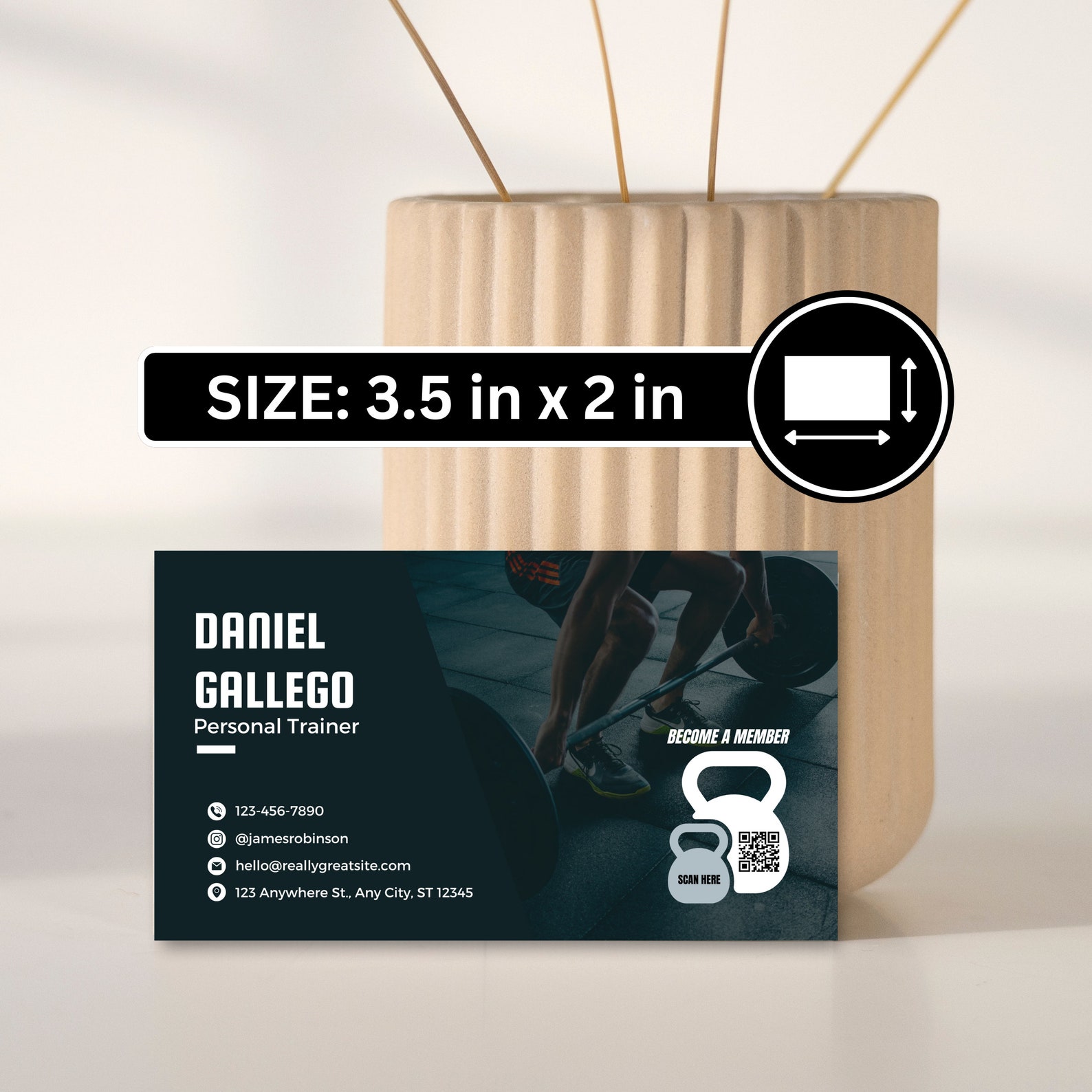 Fitness Digital Business Card Template, Printable Modern Personal ...