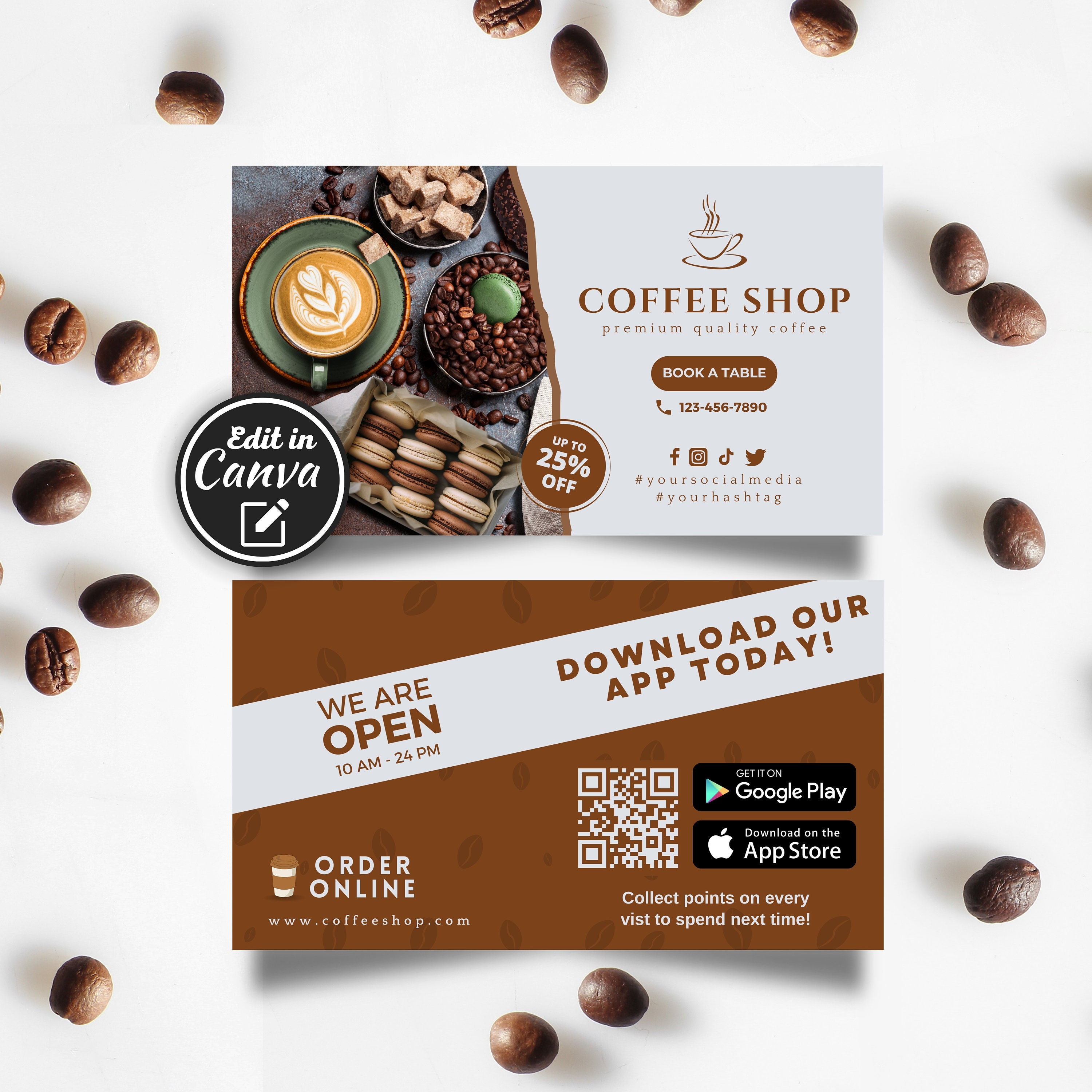 Elegant Coffee Shop Business Card Template | Editable Canva Design ...