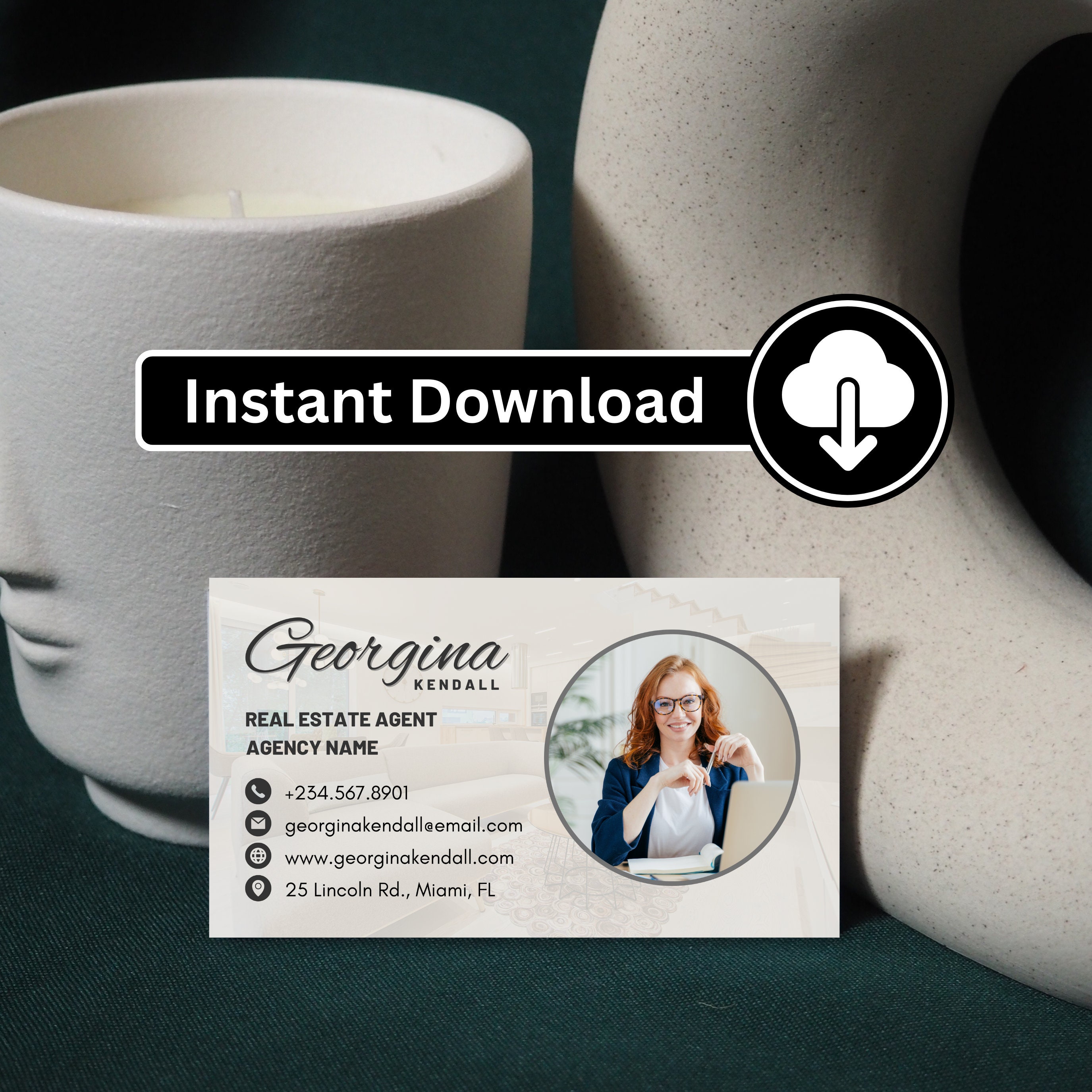 Modern Real Estate Business Card Template | Printable Realtor Marketing ...