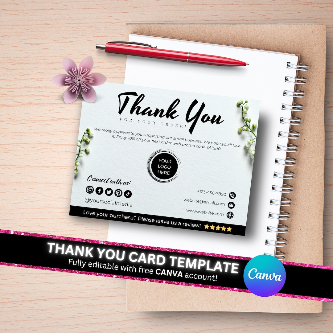 Editable Floral Business Thank You Insert Card Template, Thank You ...