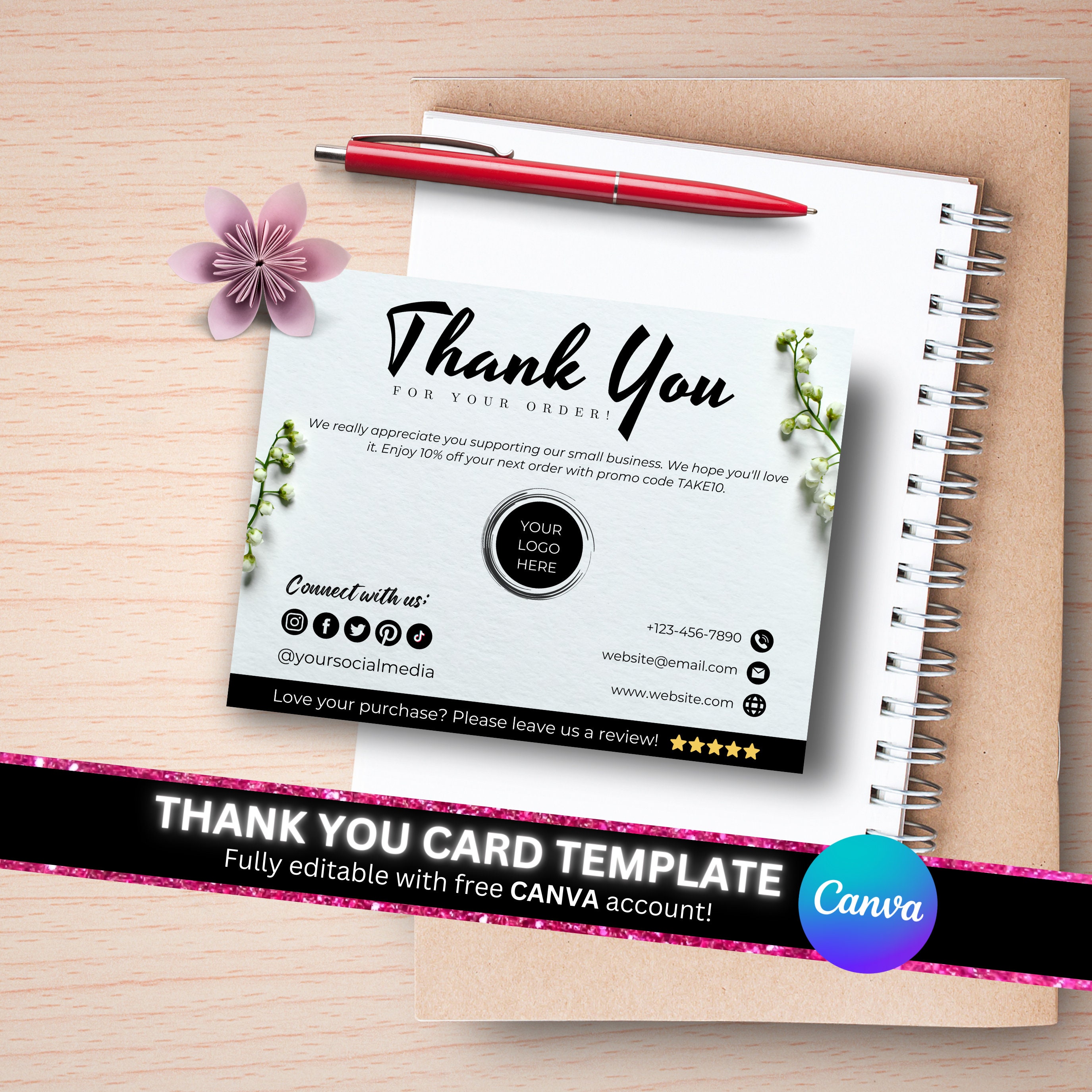 Editable Floral Business Thank You Insert Card Template, Thank You ...