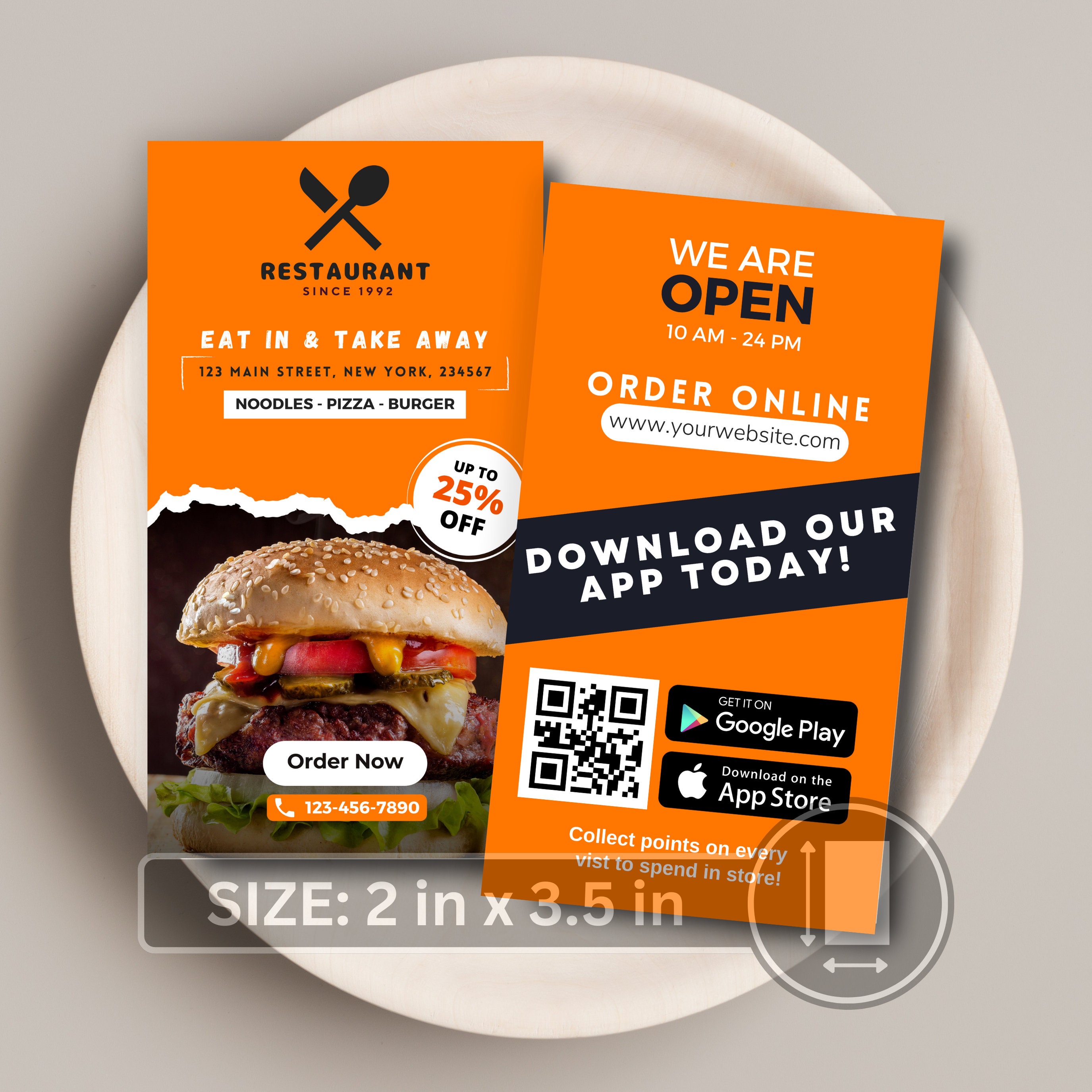 Restaurant Business Card Template, App Download QR Code Modern Card ...