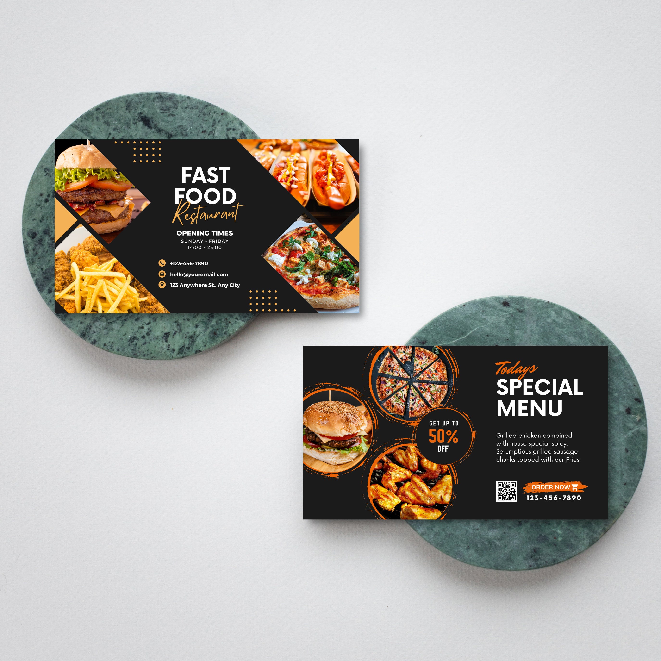 Restaurant Business Card Template, QR Code Modern Printable Card, Food ...