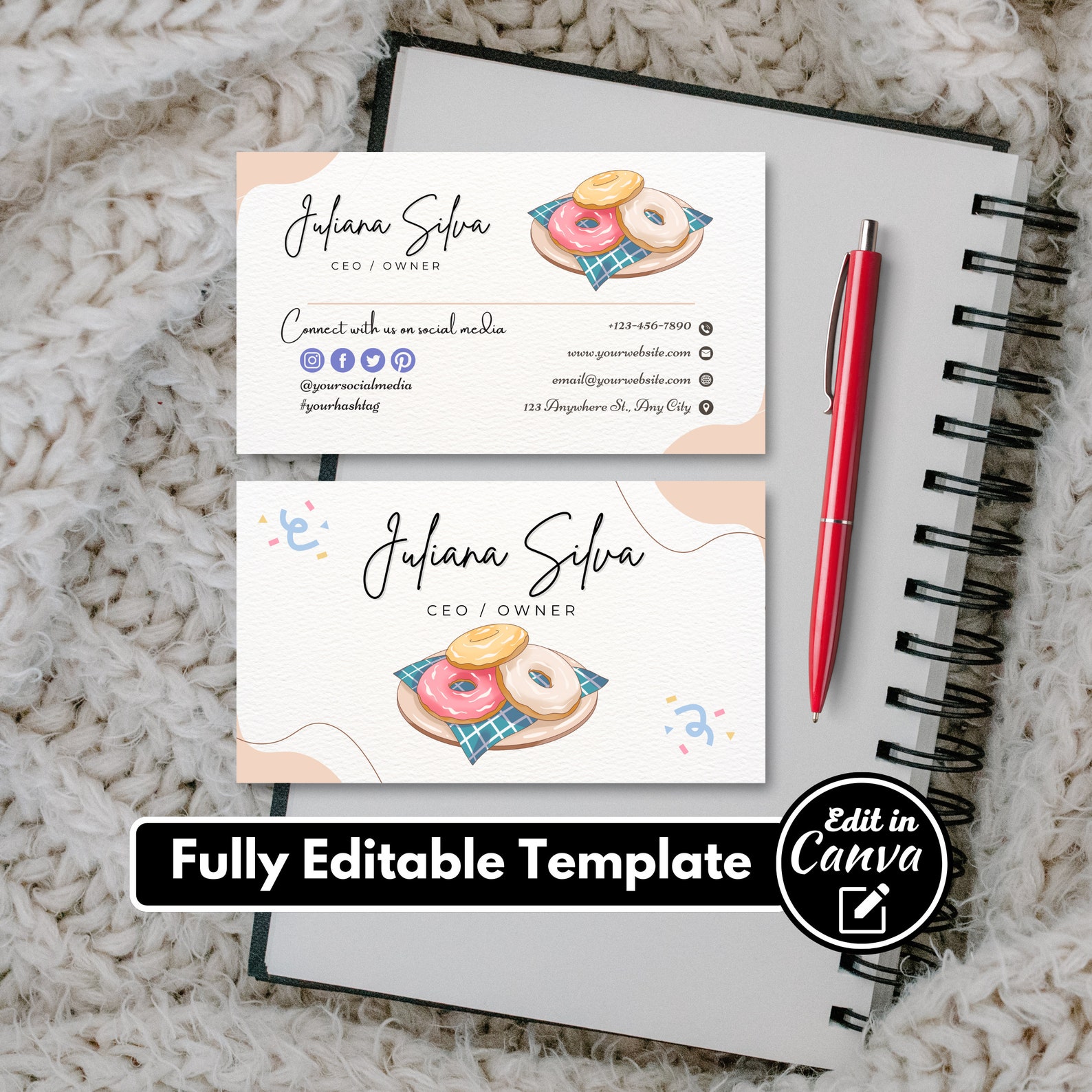 Bakery Editable Business Card Template Cake Maker Kitchen - Etsy