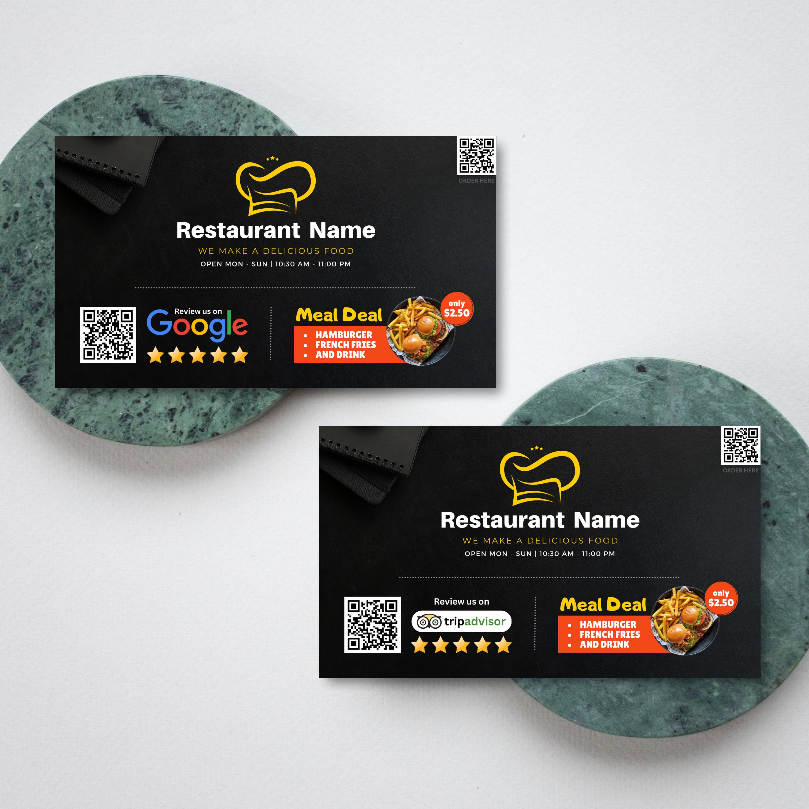 2x Restaurant Business Card Template, Google & Tripadvisor Review QR ...