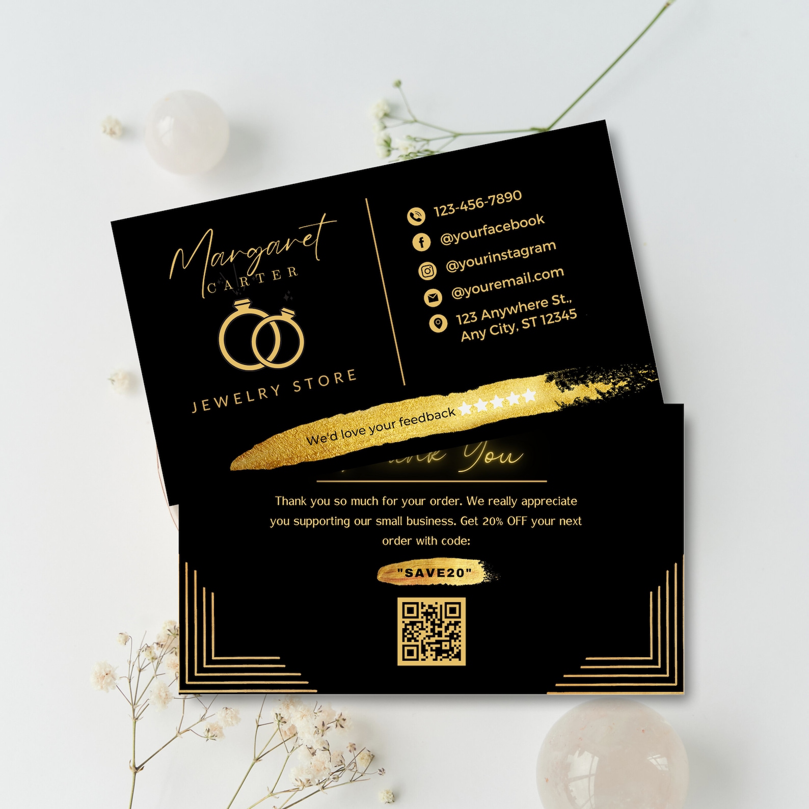 Modern Jewelry/jewellery Business Card | Canva Template for Small ...