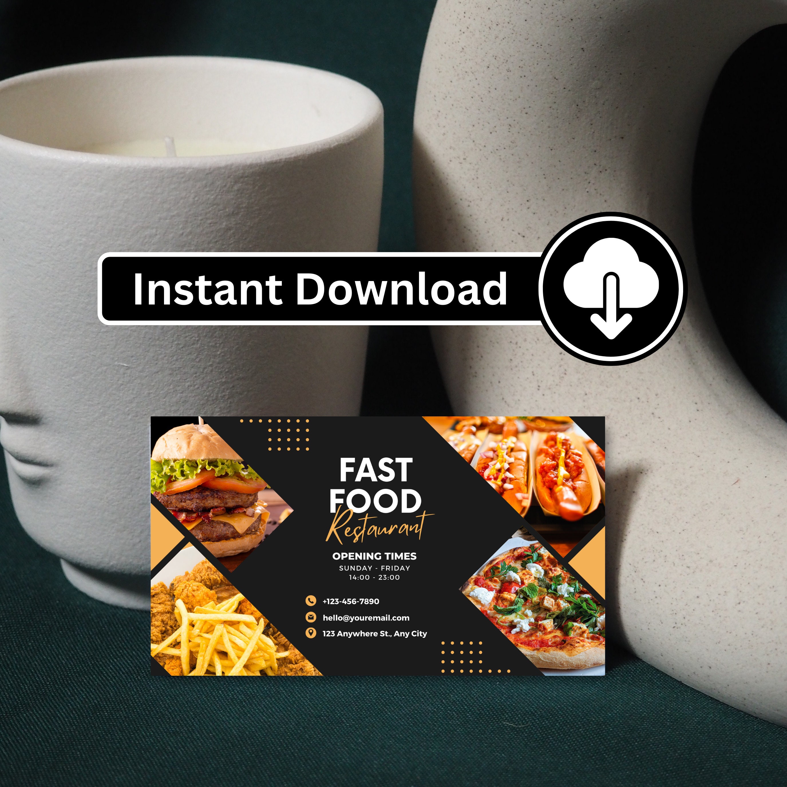 Restaurant Business Card Template: Modern QR Code, Editable Canva ...
