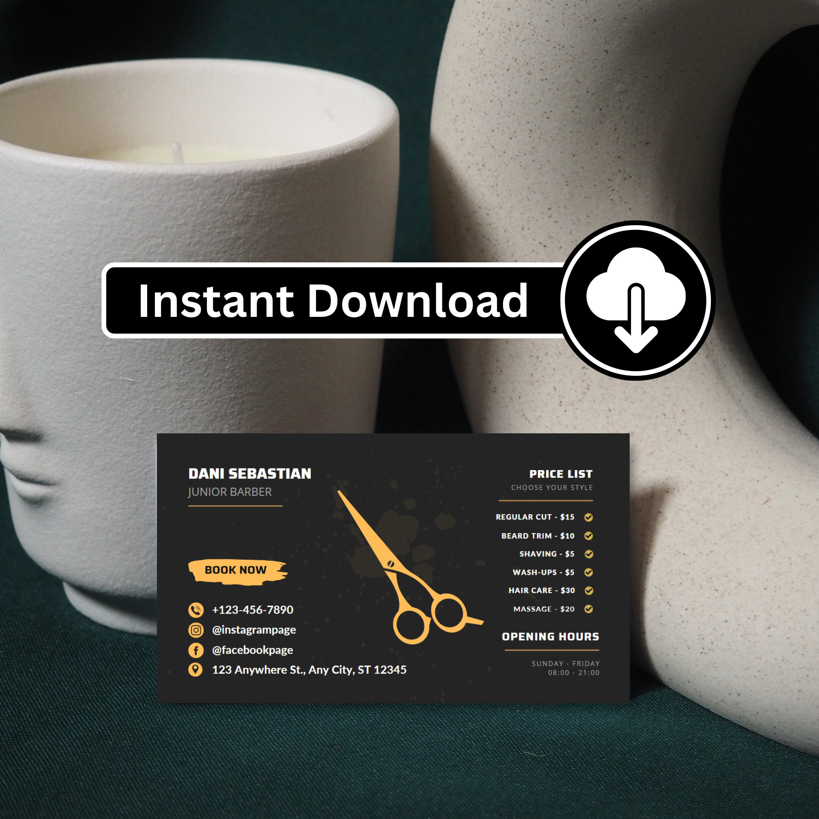 Barber Business Card Template, DIY Modern Hairstylist Card, Printable ...