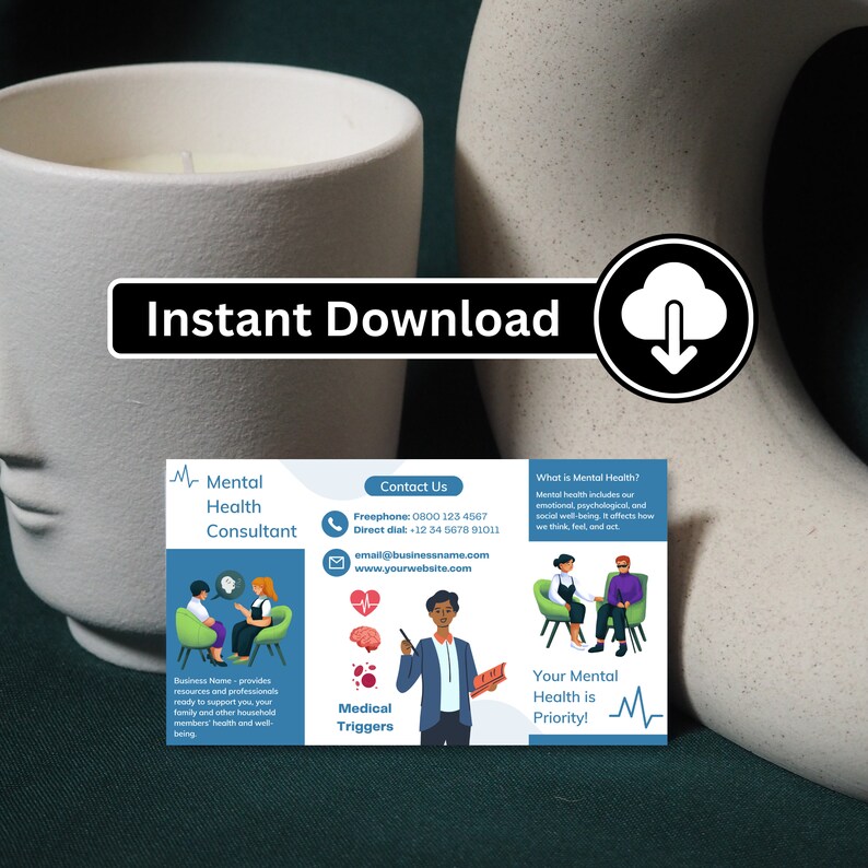 Editable Mental Health Business Card Template: QR Code, Canva (digital ...