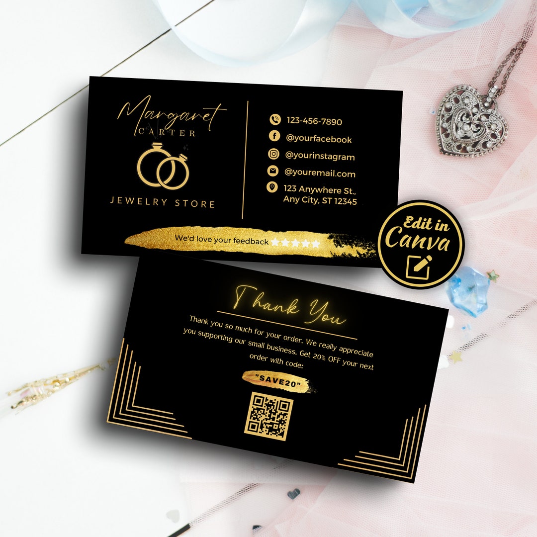 Modern Jewelry/jewellery Business Card | Canva Template for Small ...