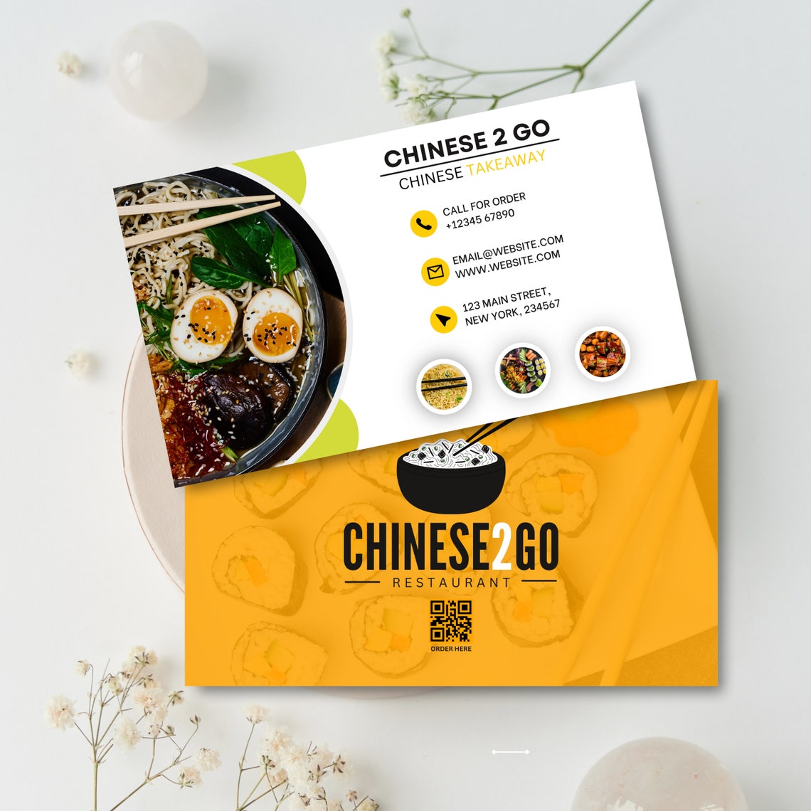 Restaurant Business Card Template: Chinese Food, Editable Canva Design ...