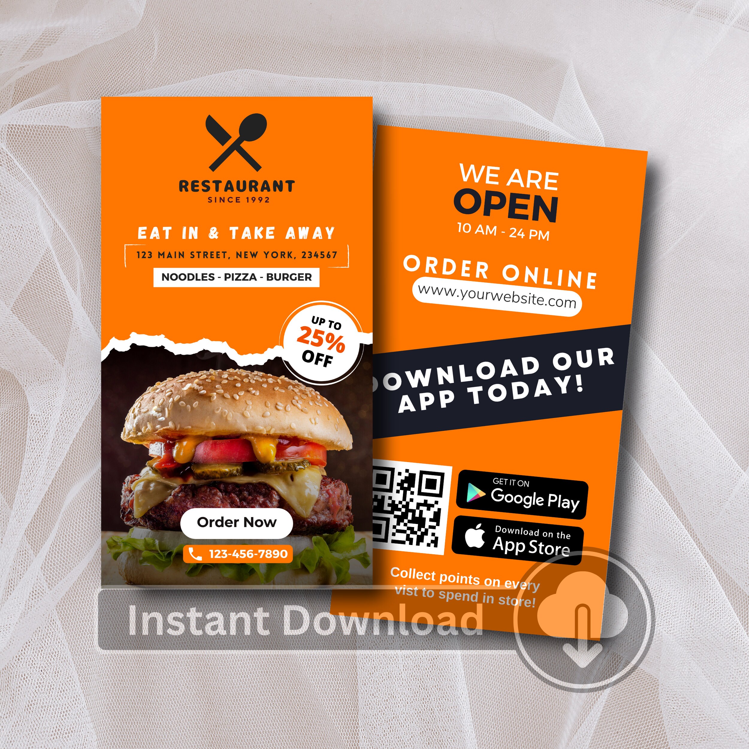 Restaurant Business Card Template, App Download QR Code Modern Card ...