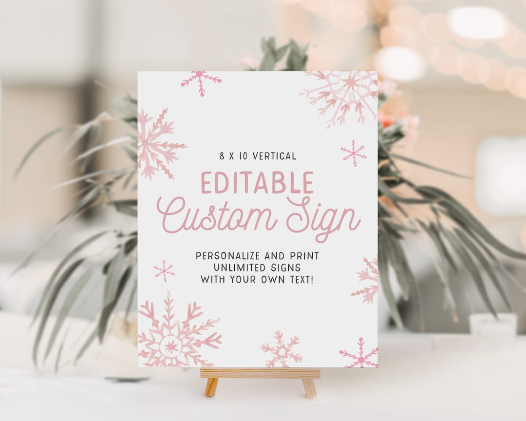 NIVIA | Winter Christmas Pink Snowflakes, Girl Birthday Party Sign ...