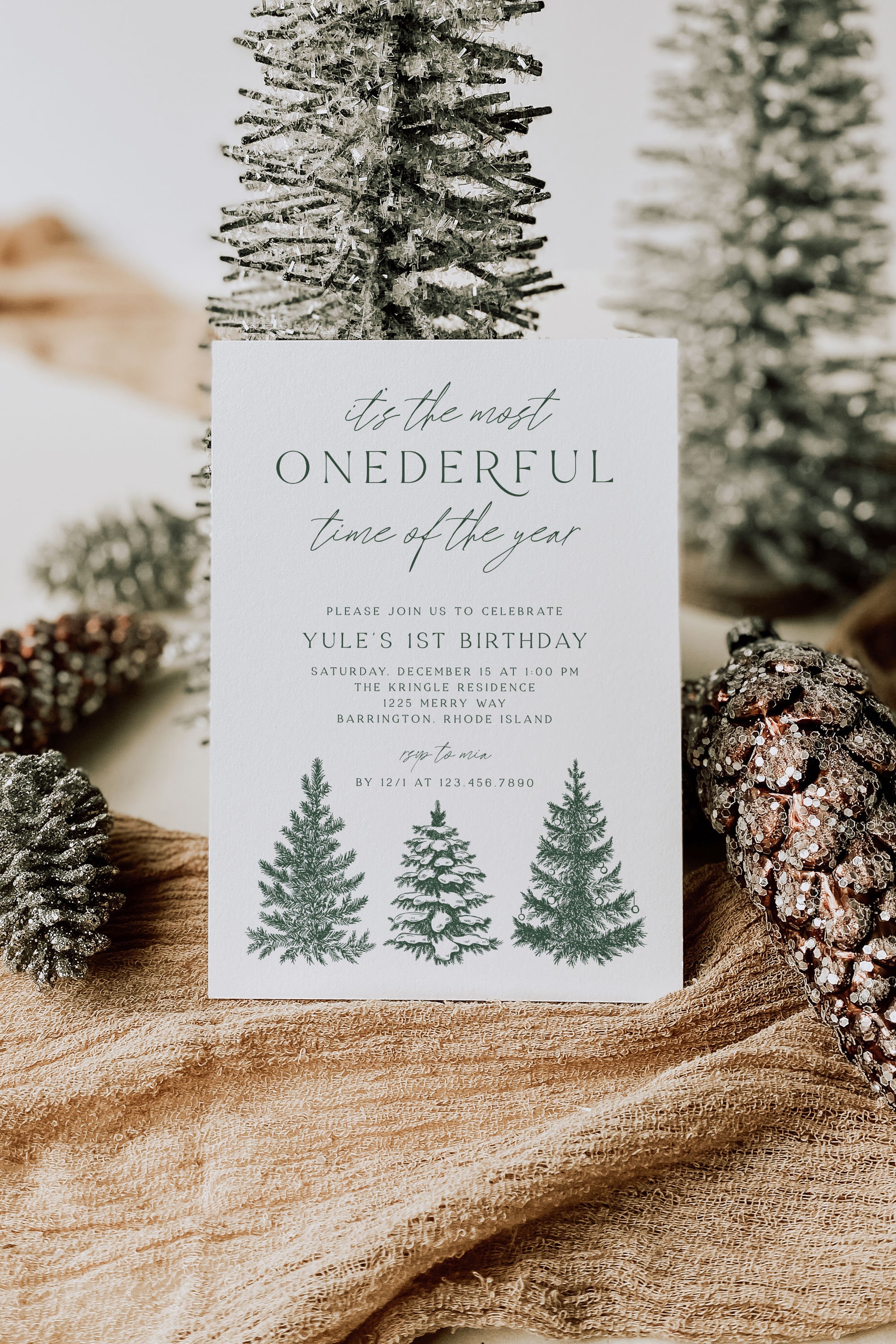 YULE Winter Onederland Christmas Trees Minimalist Girl Boy Birthday ...