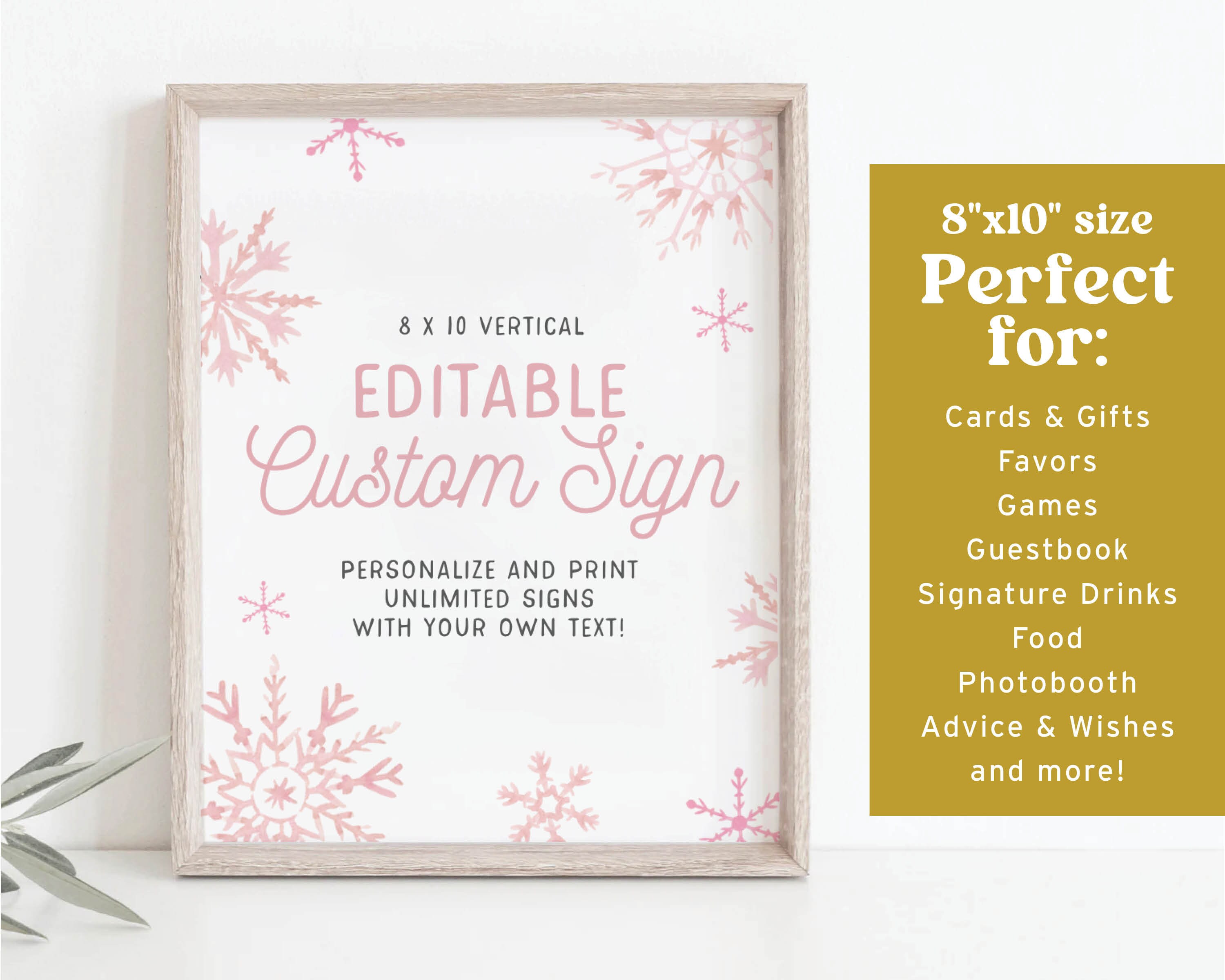 NIVIA | Winter Christmas Pink Snowflakes, Girl Birthday Party Sign ...