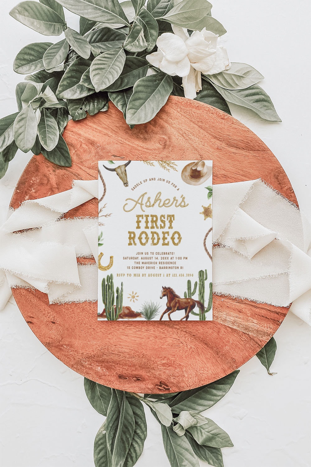 ASHER Western First Rodeo ONE 1st 2nd Birthday Party Invitation Neutral ...