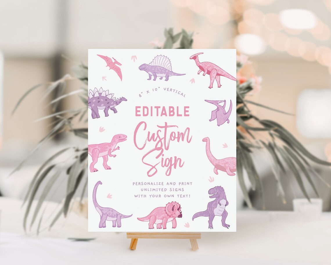 SHILOH Stomp Chomp Roar Dinosaur Dino Jurassic Pink Birthday Girl Party ...