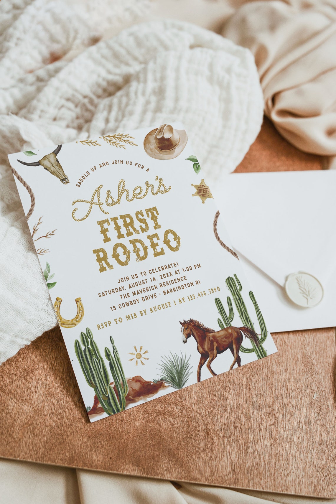 ASHER Western First Rodeo ONE 1st 2nd Birthday Party Invitation Neutral ...